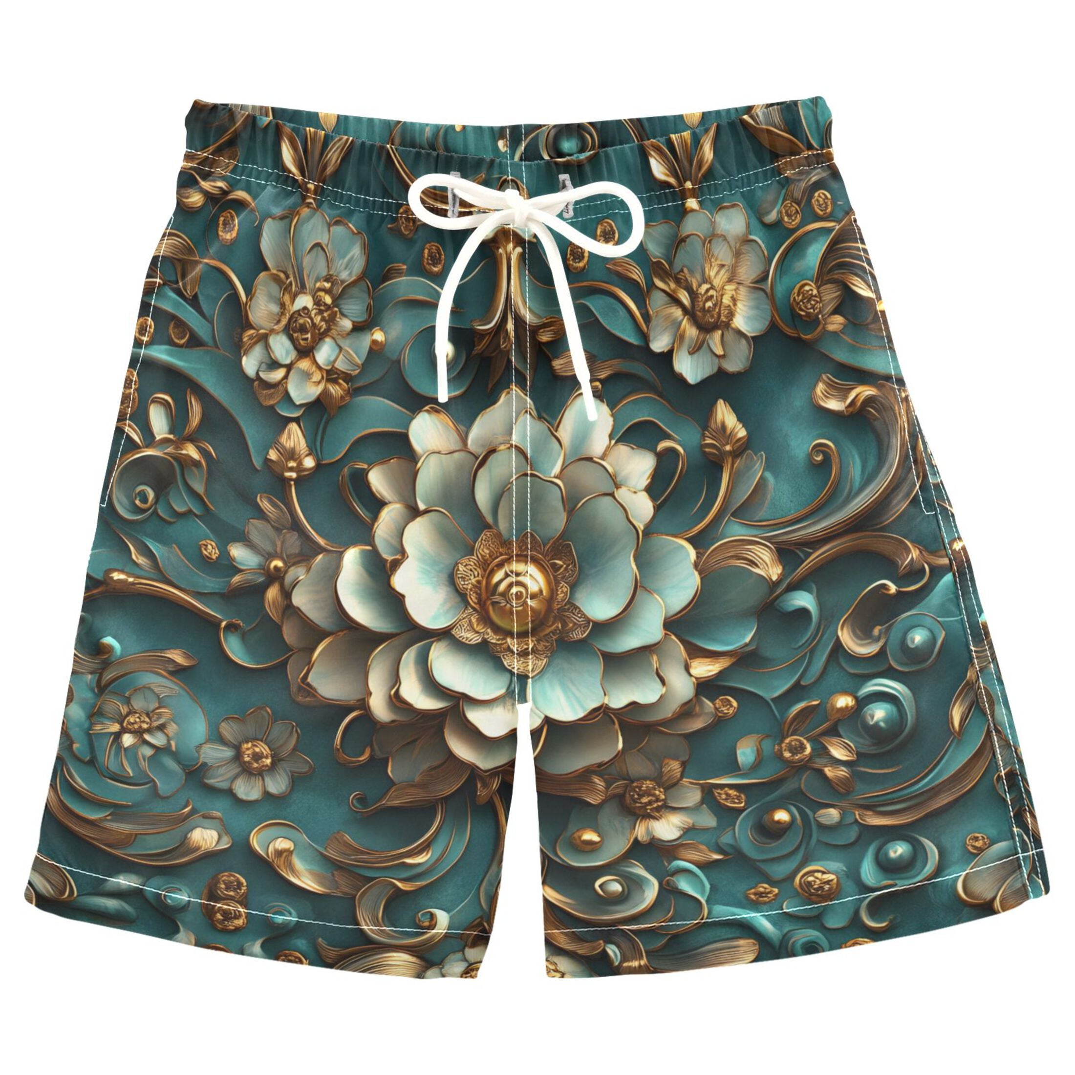 joogoo Kids Boys Swim Trunks 3d Flower Pattern Beach Board Shorts ...