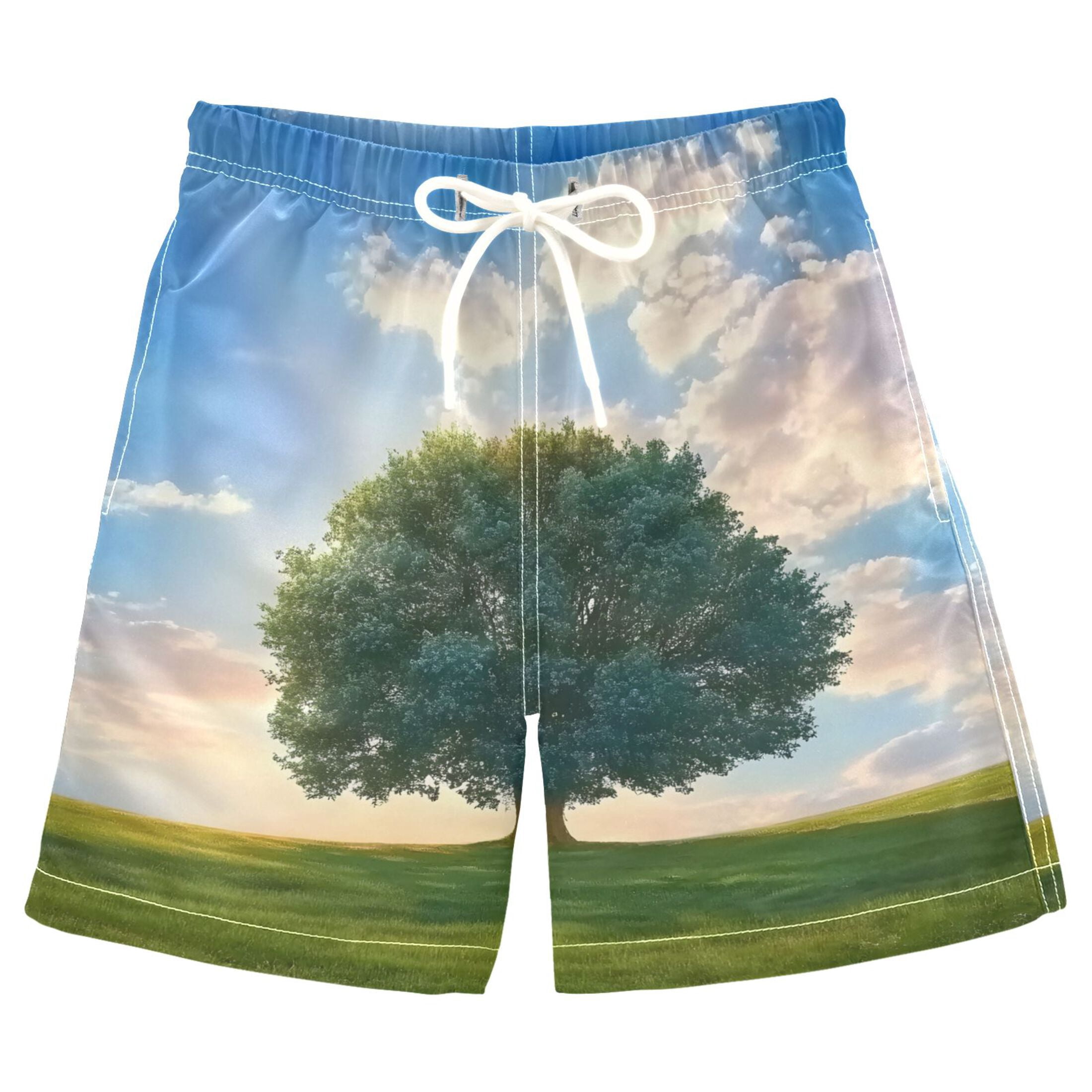 joogoo Kids Boys Swim Trunks A Tree on Grassland Beach Board Shorts ...