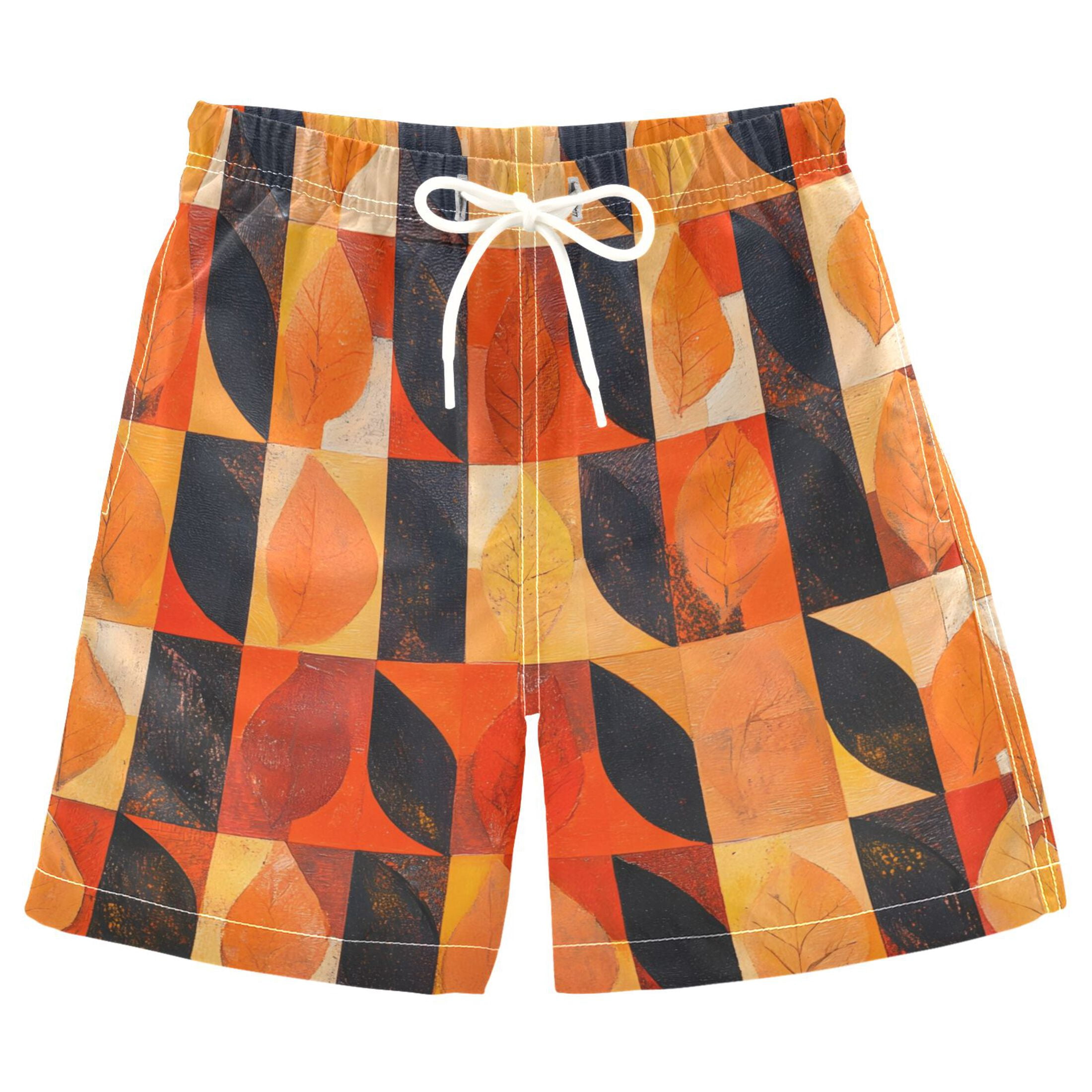 joogoo Kids Boys Swim Trunks Autumn Leave Checkered Pattern Beach Board ...
