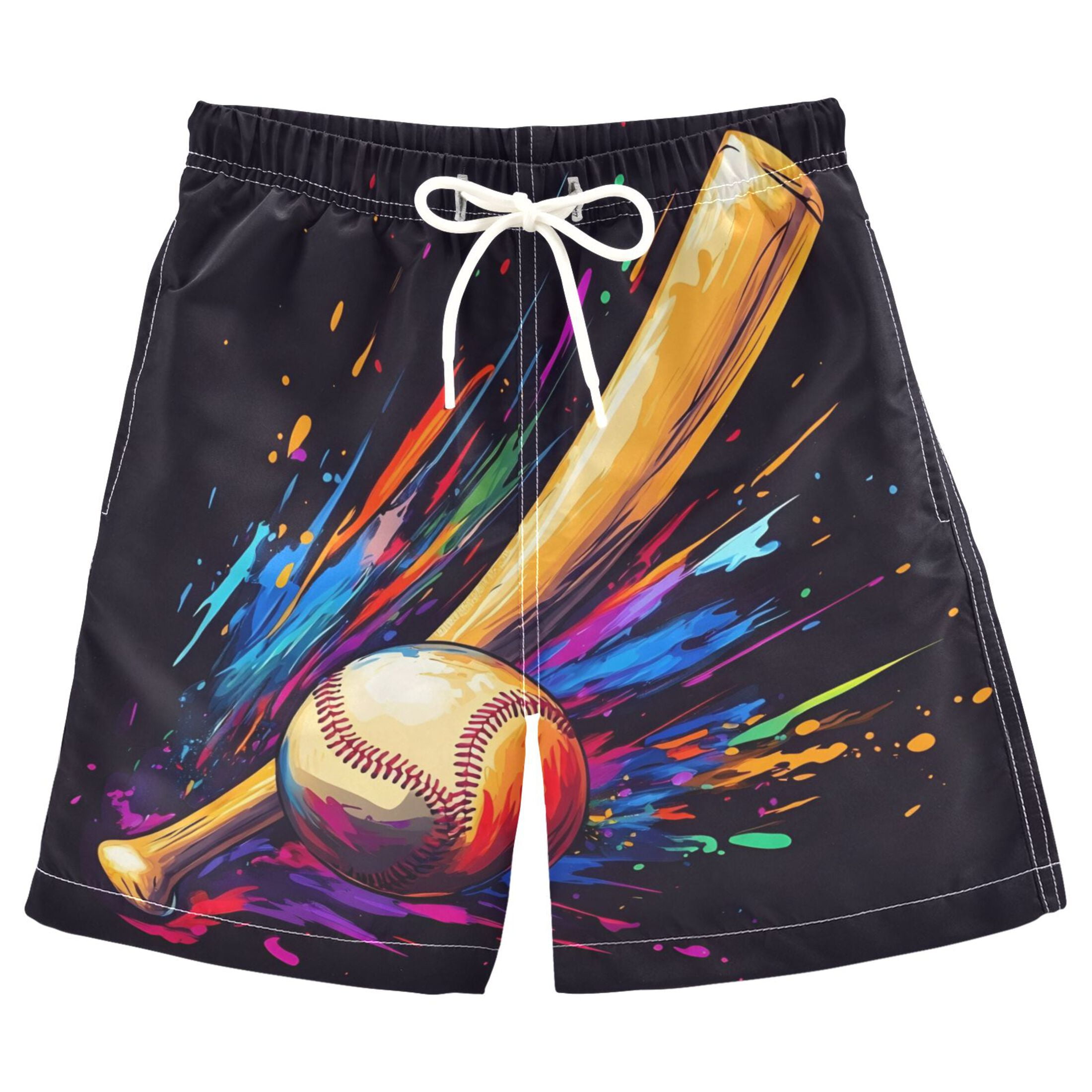 joogoo Kids Boys Swim Trunks Baseball Bat Beach Board Shorts Drawstring ...