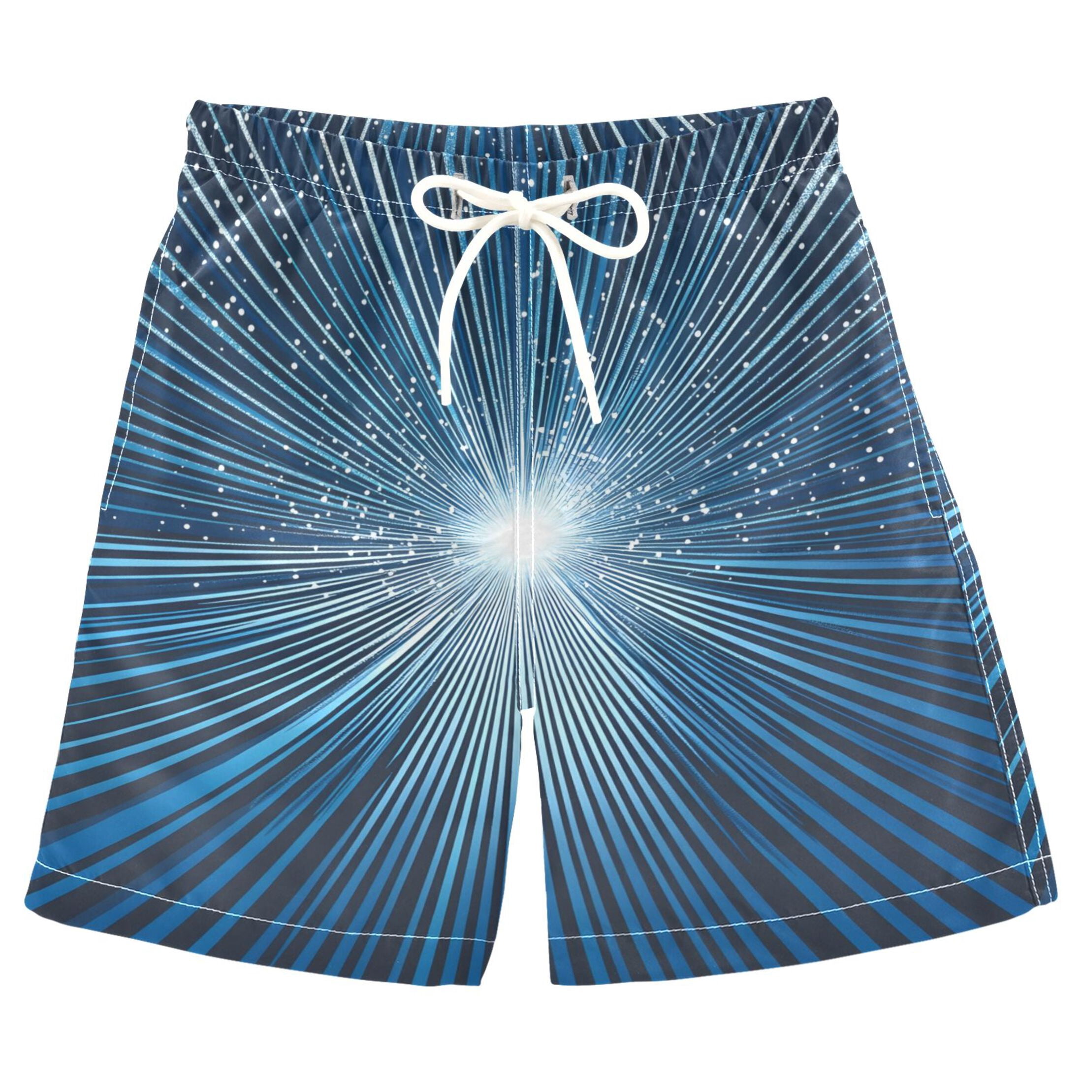 joogoo Kids Boys Swim Trunks Blue Fireworks Stripes Beach Board Shorts ...
