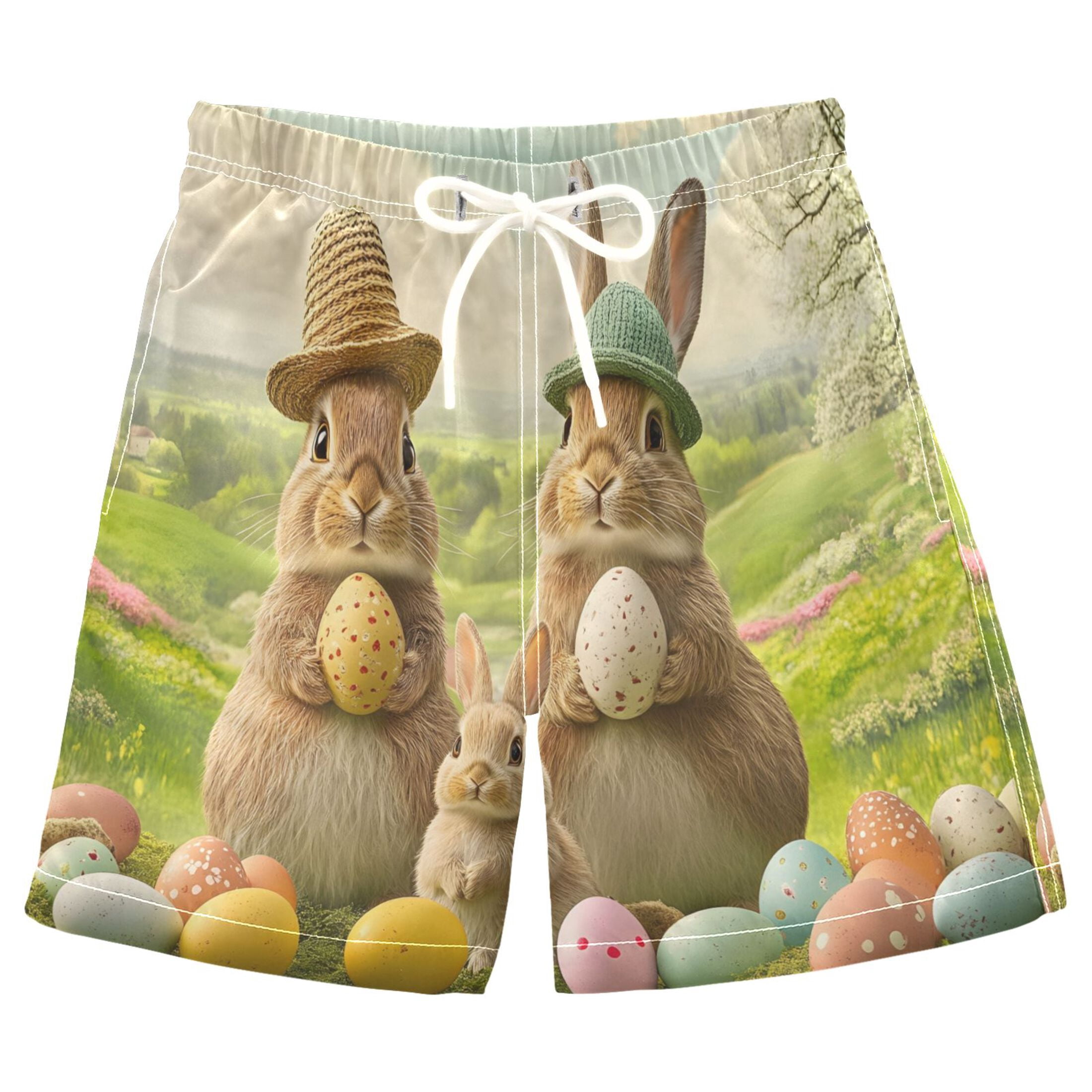 joogoo Kids Boys Swim Trunks Bunny Family with Eggs Beach Board Shorts ...