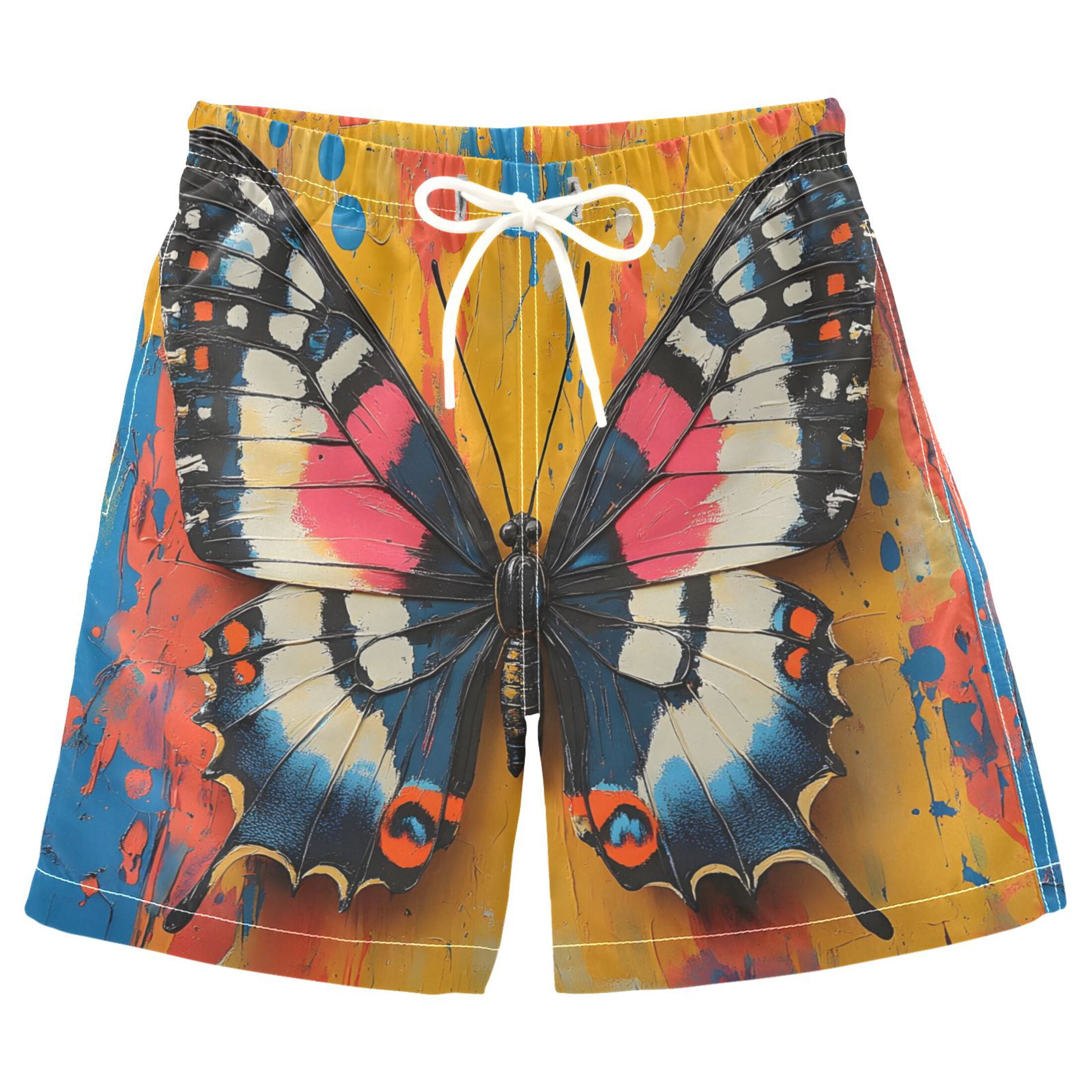joogoo Kids Boys Swim Trunks Butterfly Art Paint Beach Board Shorts ...