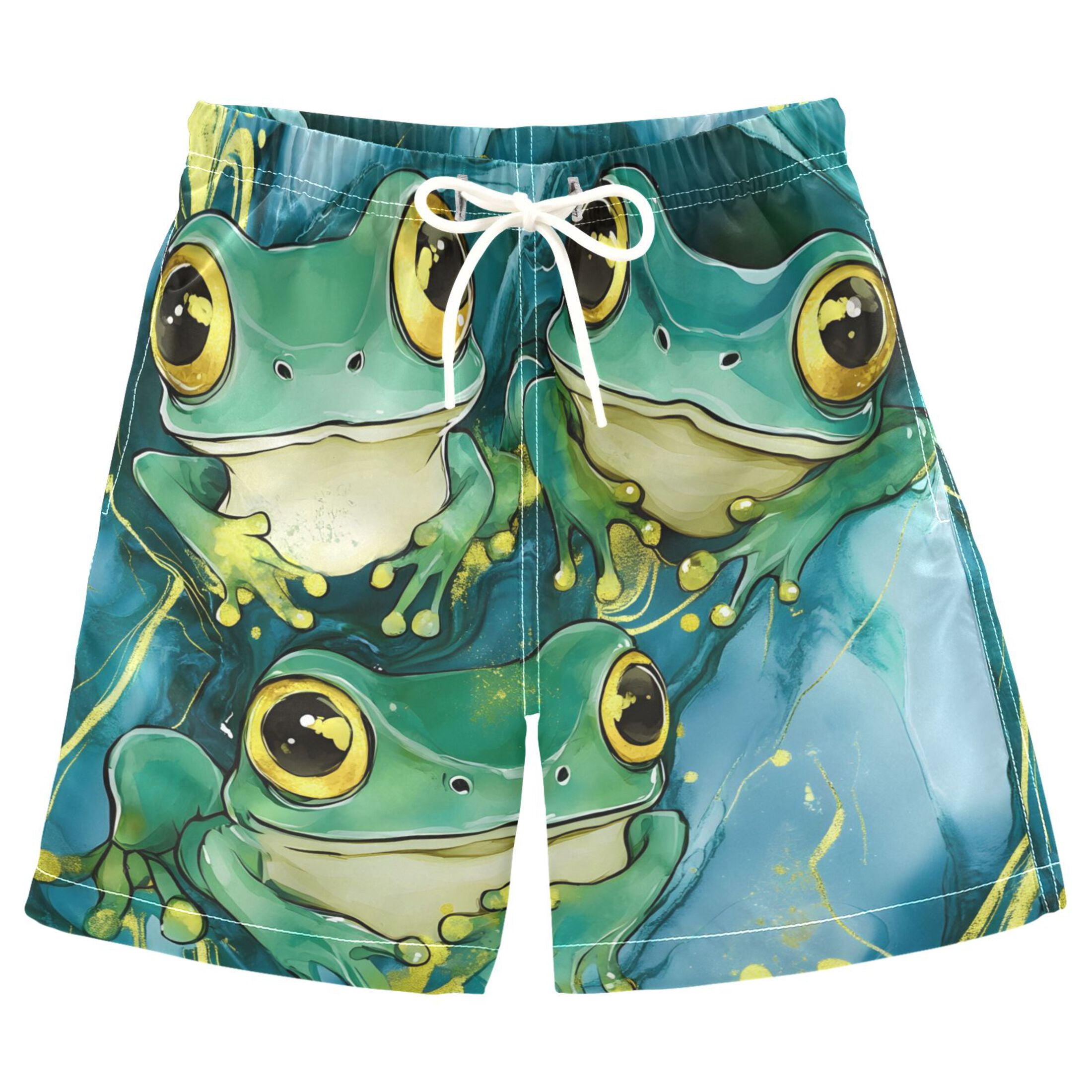 joogoo Kids Boys Swim Trunks Cartoon Frogs Marble Beach Board Shorts ...