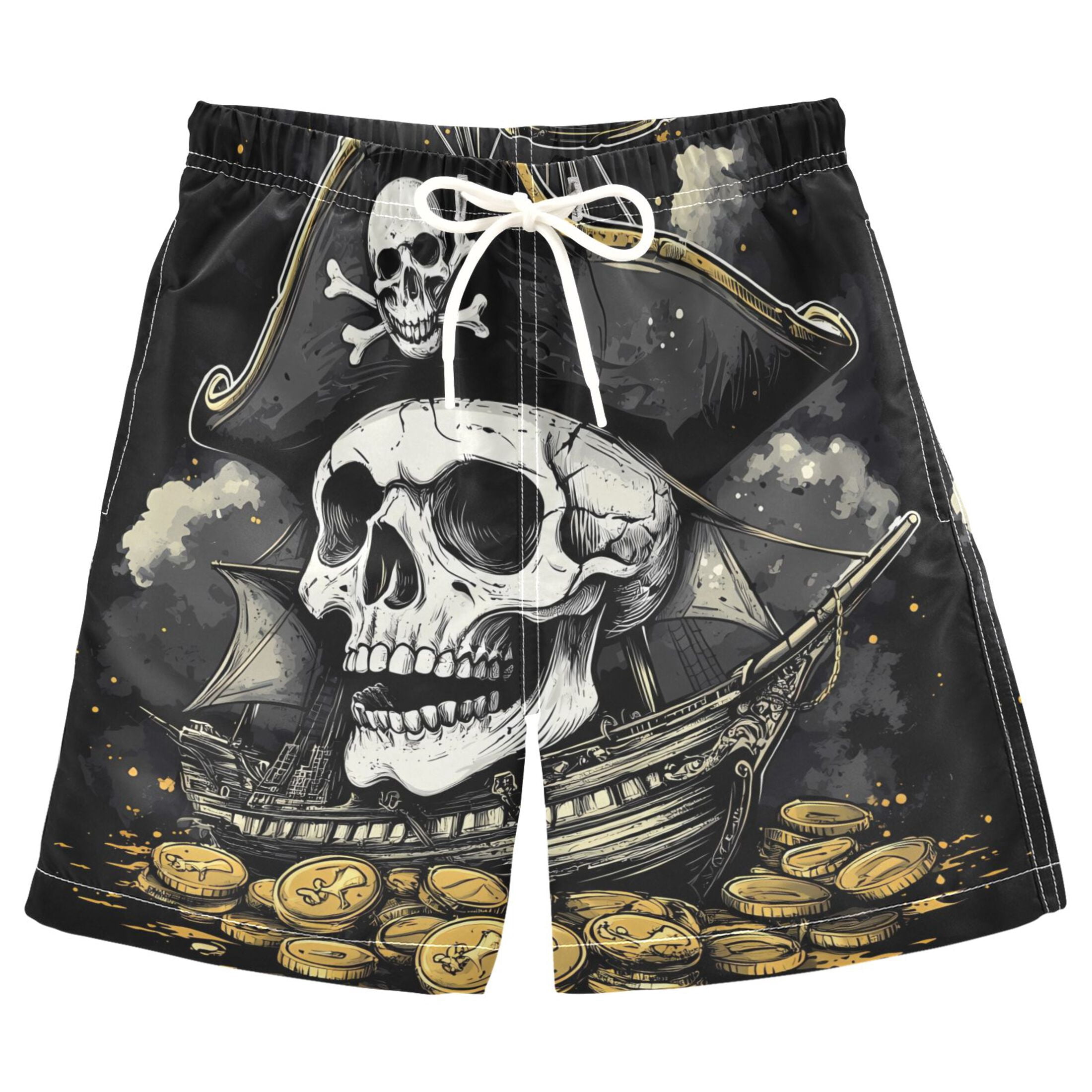 joogoo Kids Boys Swim Trunks Cool Skeleton Pirate Beach Board Shorts ...