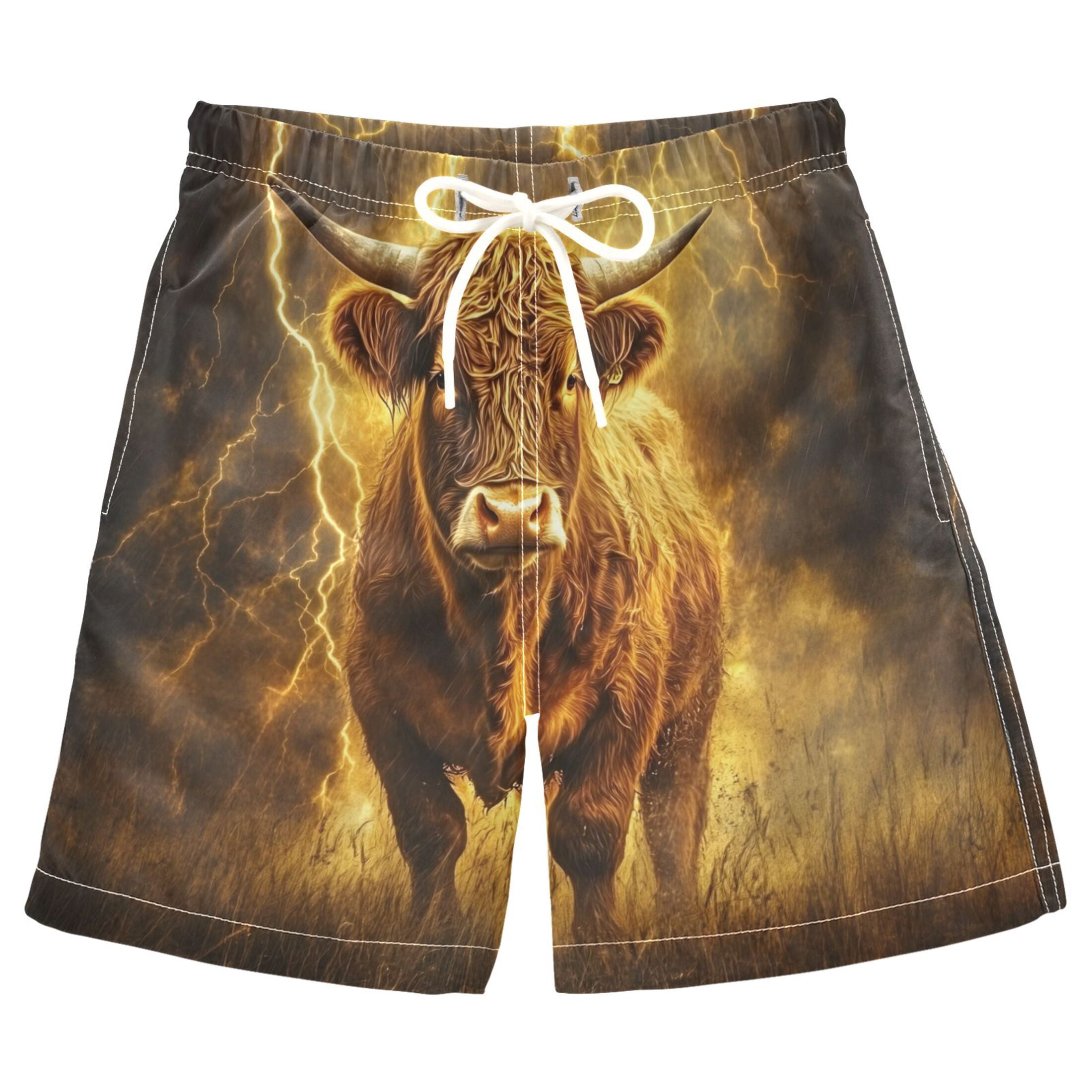 joogoo Kids Boys Swim Trunks Cow Lightning Field Beach Board Shorts ...