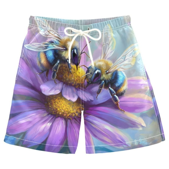 joogoo Kids Boys Swim Trunks Cute Bee on Flowers Beach Board Shorts ...