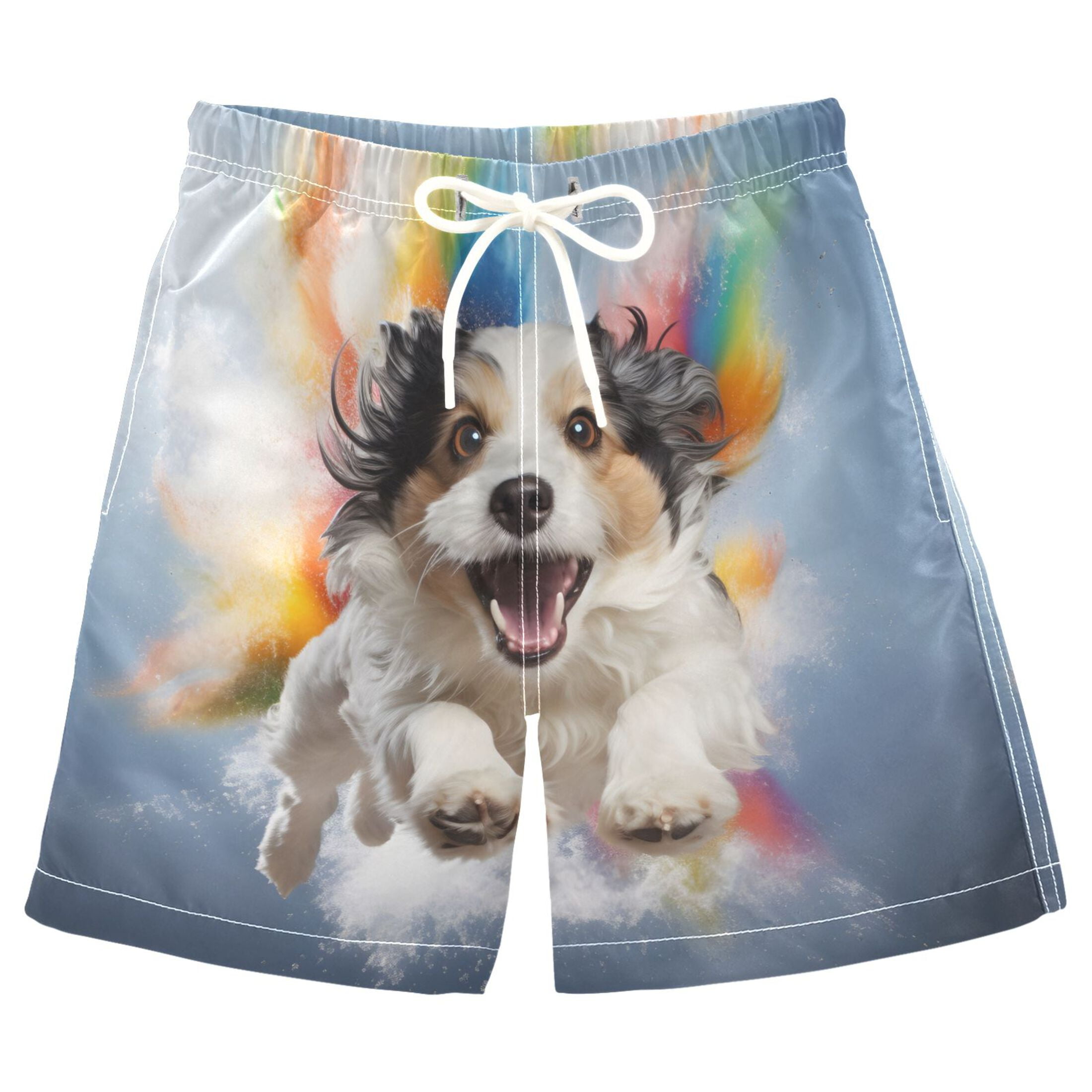 joogoo Kids Boys Swim Trunks Cute Dog with Rainbow Beach Board Shorts ...