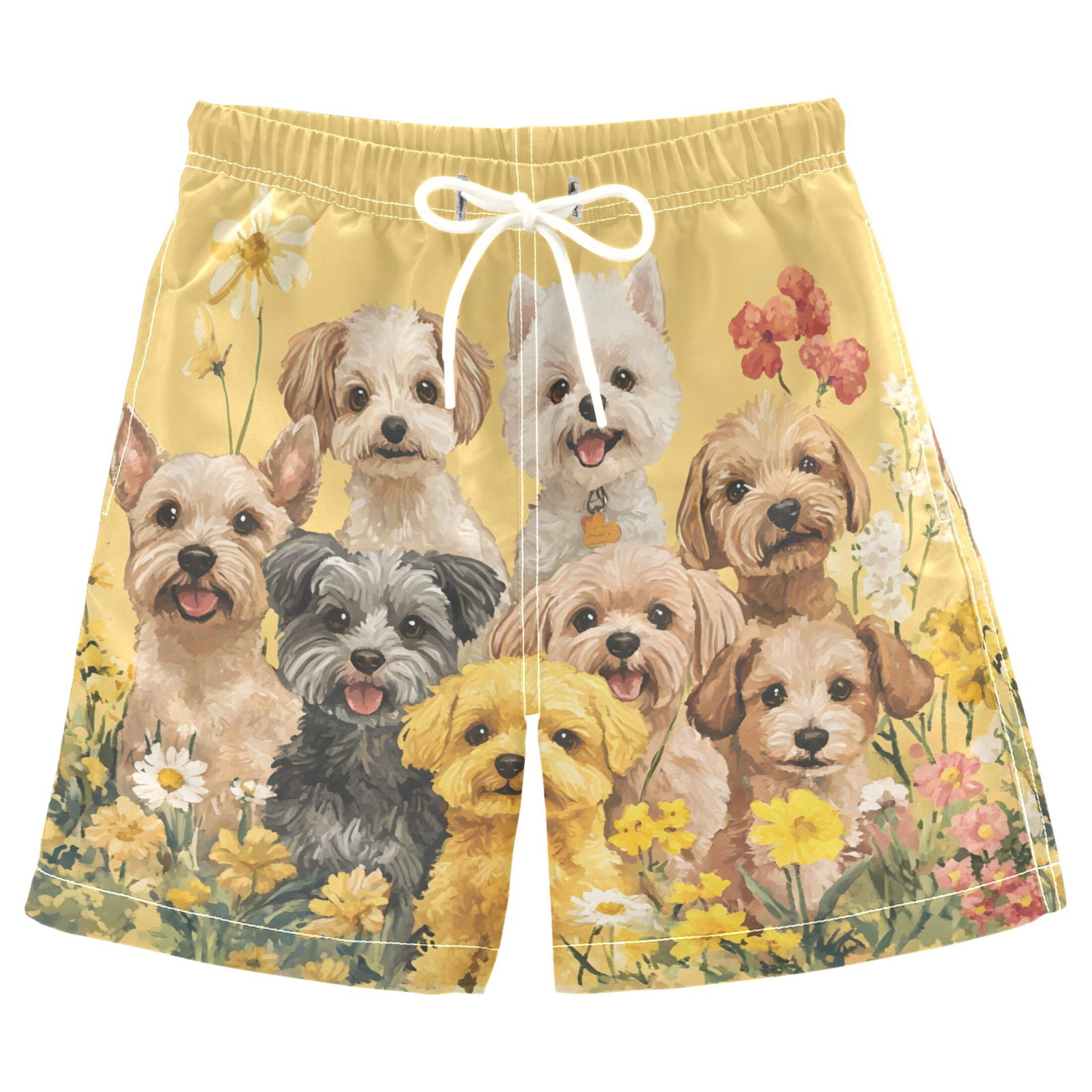joogoo Kids Boys Swim Trunks Cute Dogs Floral Beach Board Shorts ...