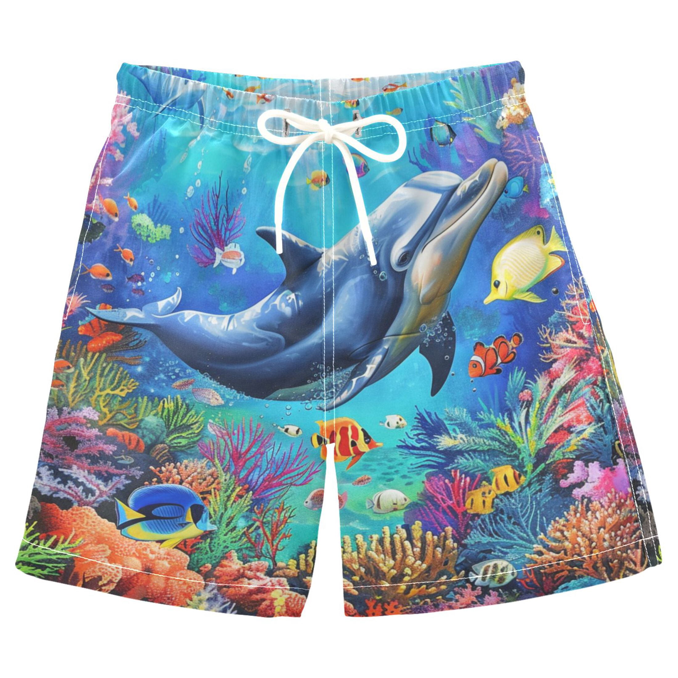 joogoo Kids Boys Swim Trunks Dolphin in Sea Beach Board Shorts ...