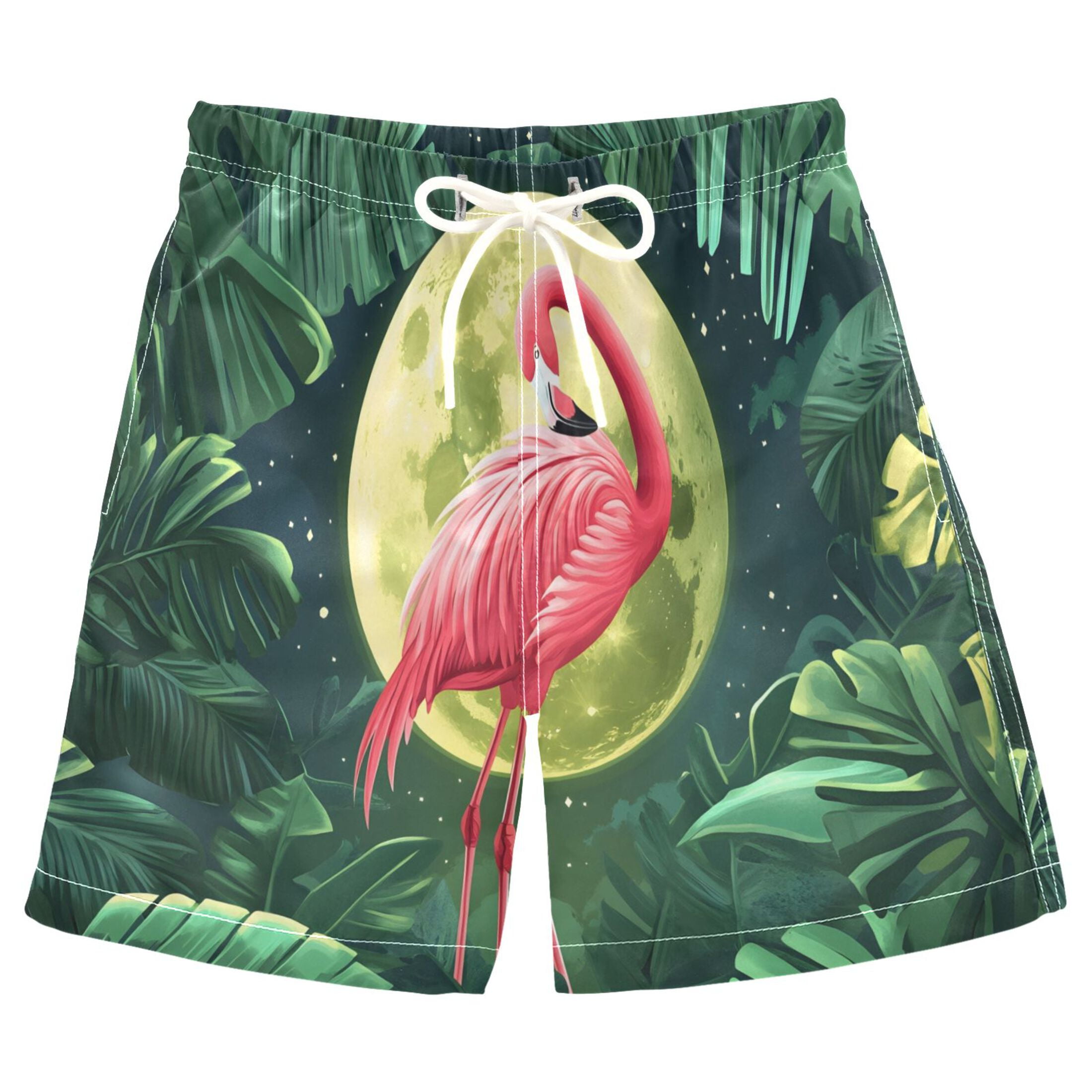 joogoo Kids Boys Swim Trunks Flamingo and Moon Beach Board Shorts ...