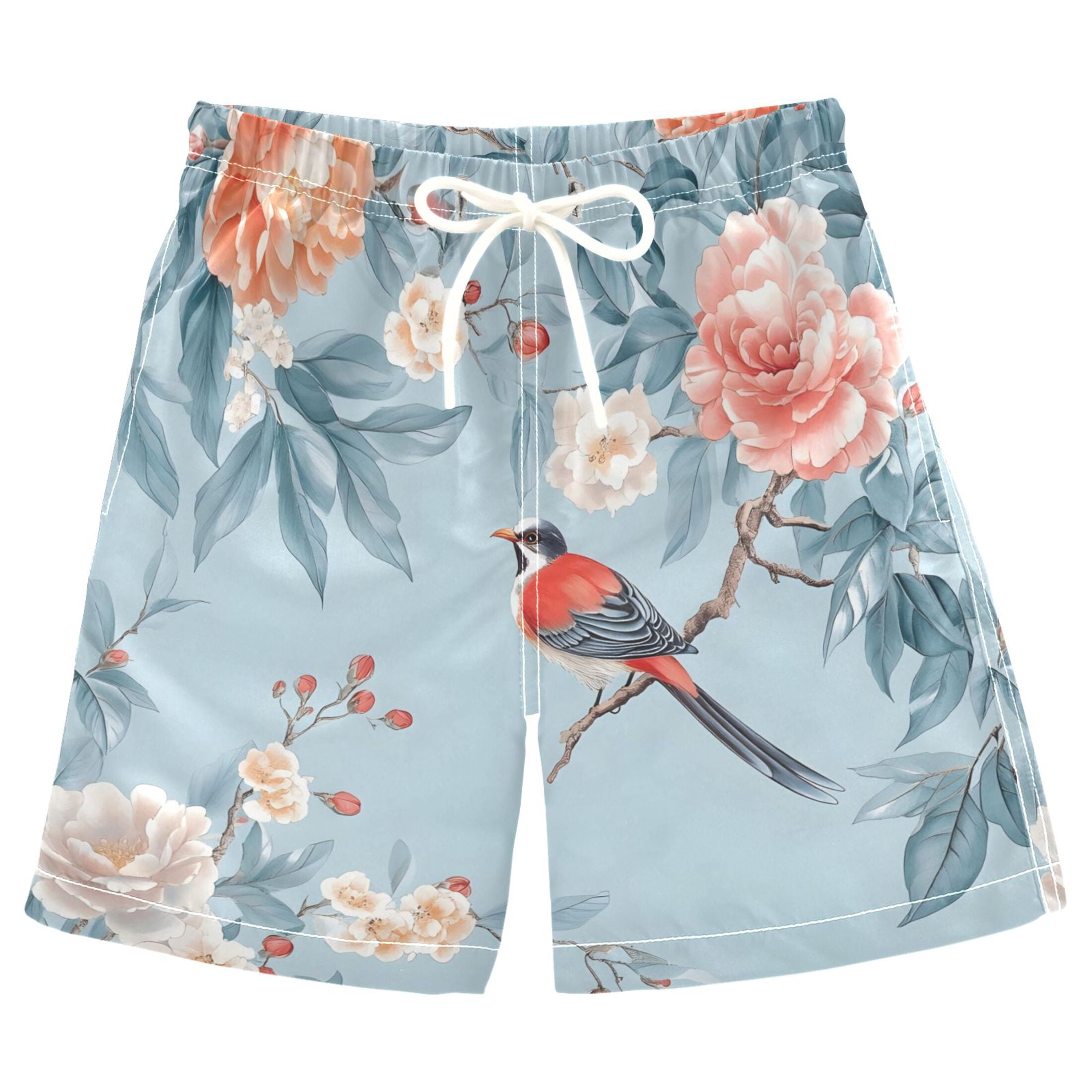 joogoo Kids Boys Swim Trunks Floral Bird Beach Board Shorts Drawstring ...