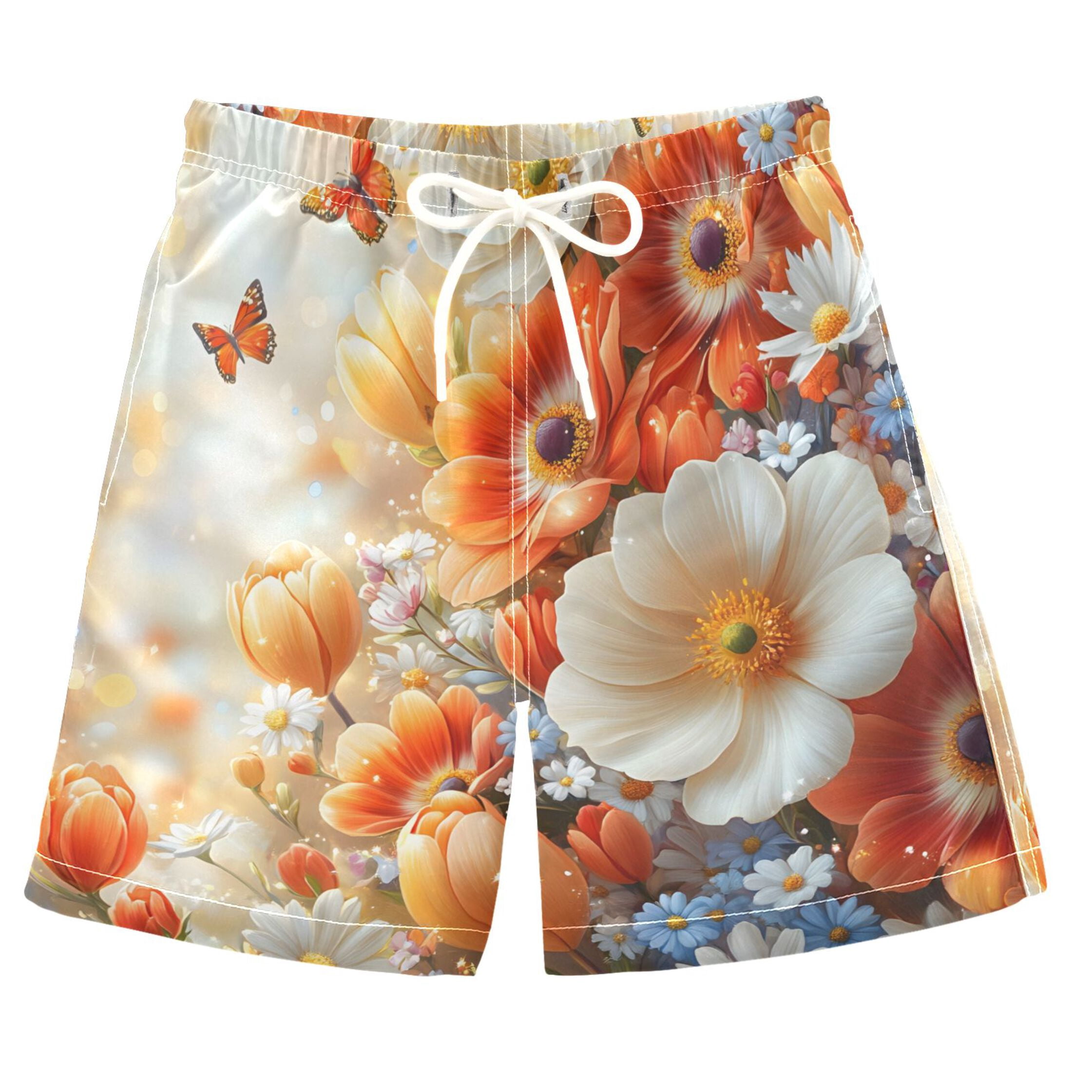 joogoo Kids Boys Swim Trunks Flower Butterfly Beach Board Shorts ...