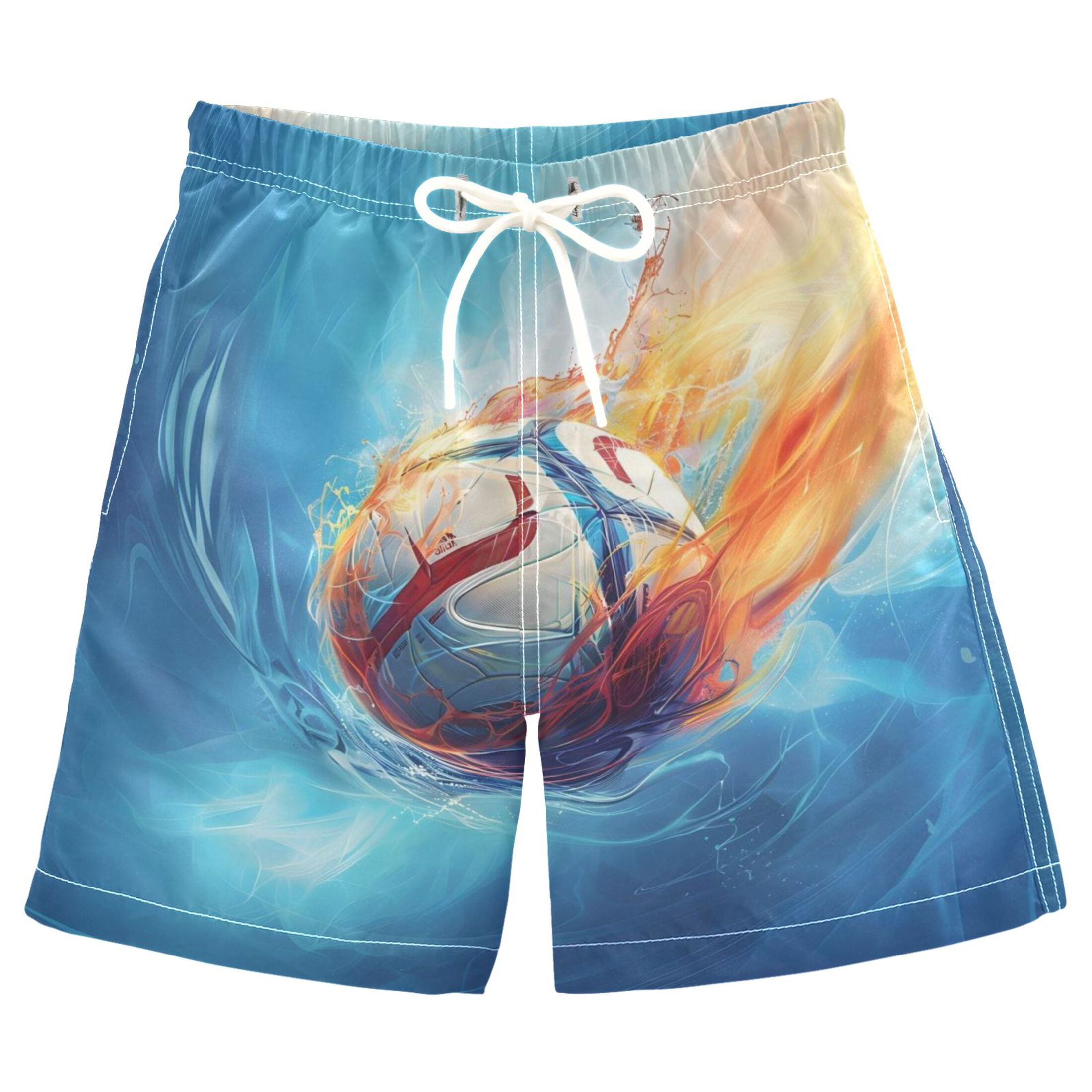 joogoo Kids Boys Swim Trunks Football with Fire Beach Board Shorts ...