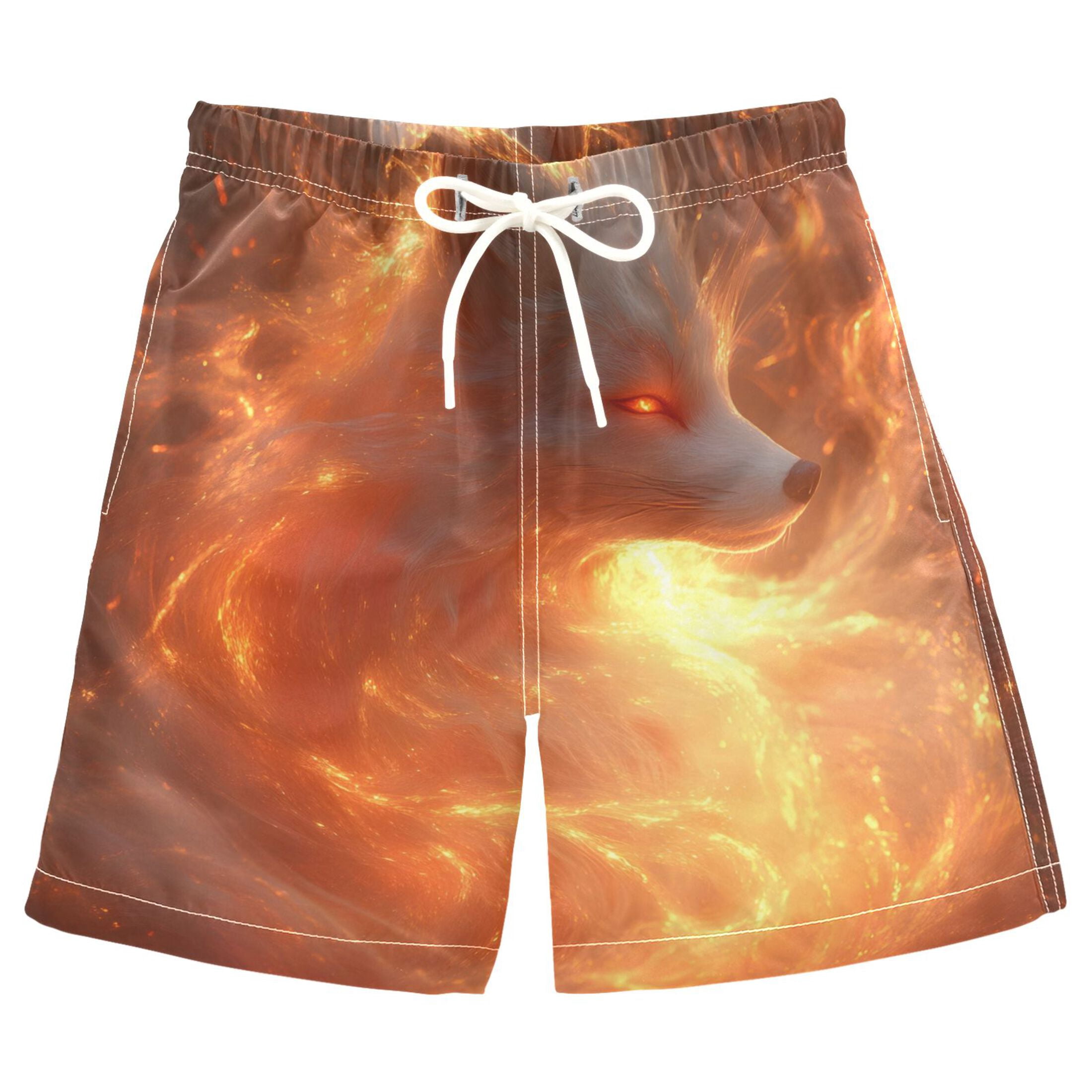 joogoo Kids Boys Swim Trunks Fox at Fire Beach Board Shorts Drawstring ...