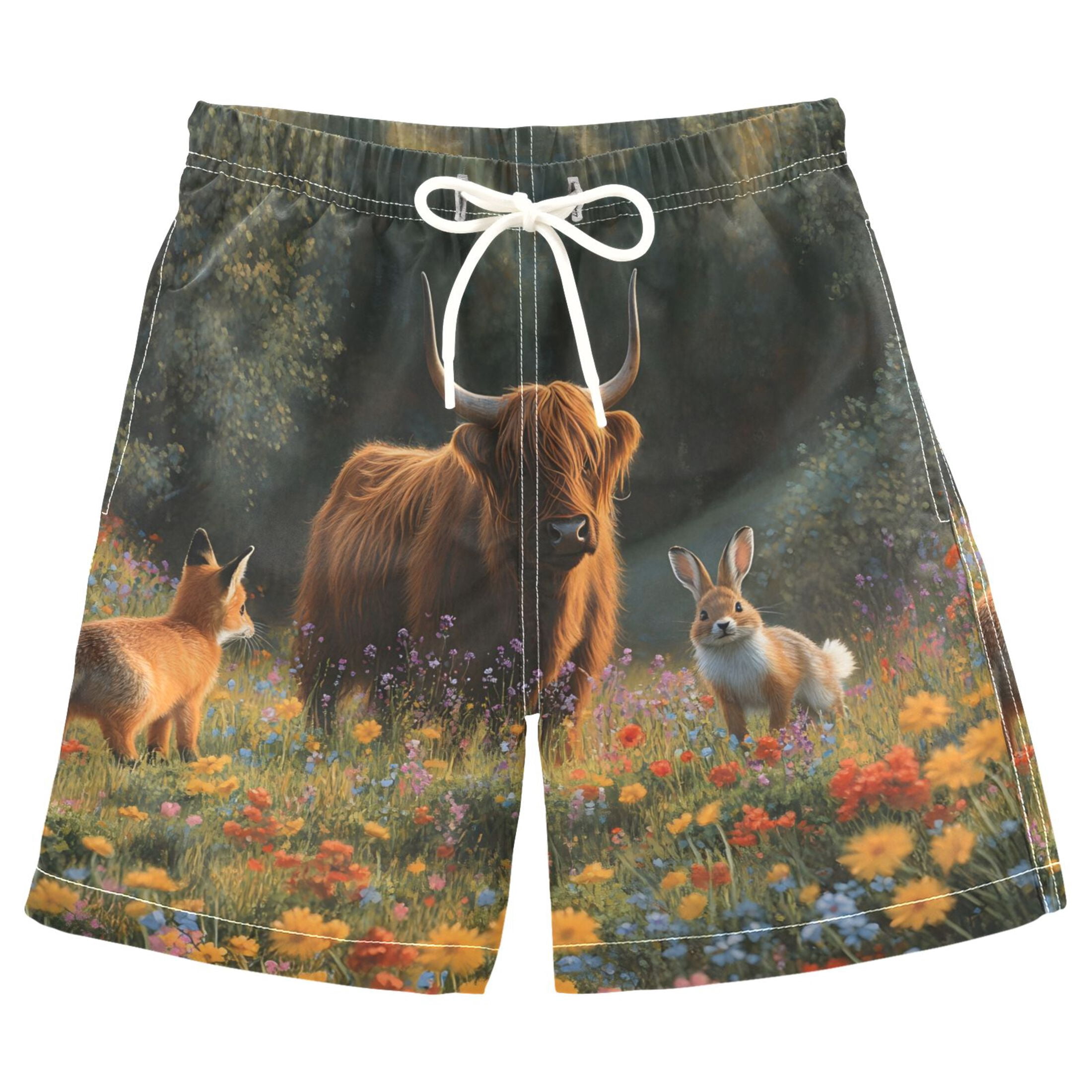 joogoo Kids Boys Swim Trunks Highland Cattle Animals Beach Board Shorts ...