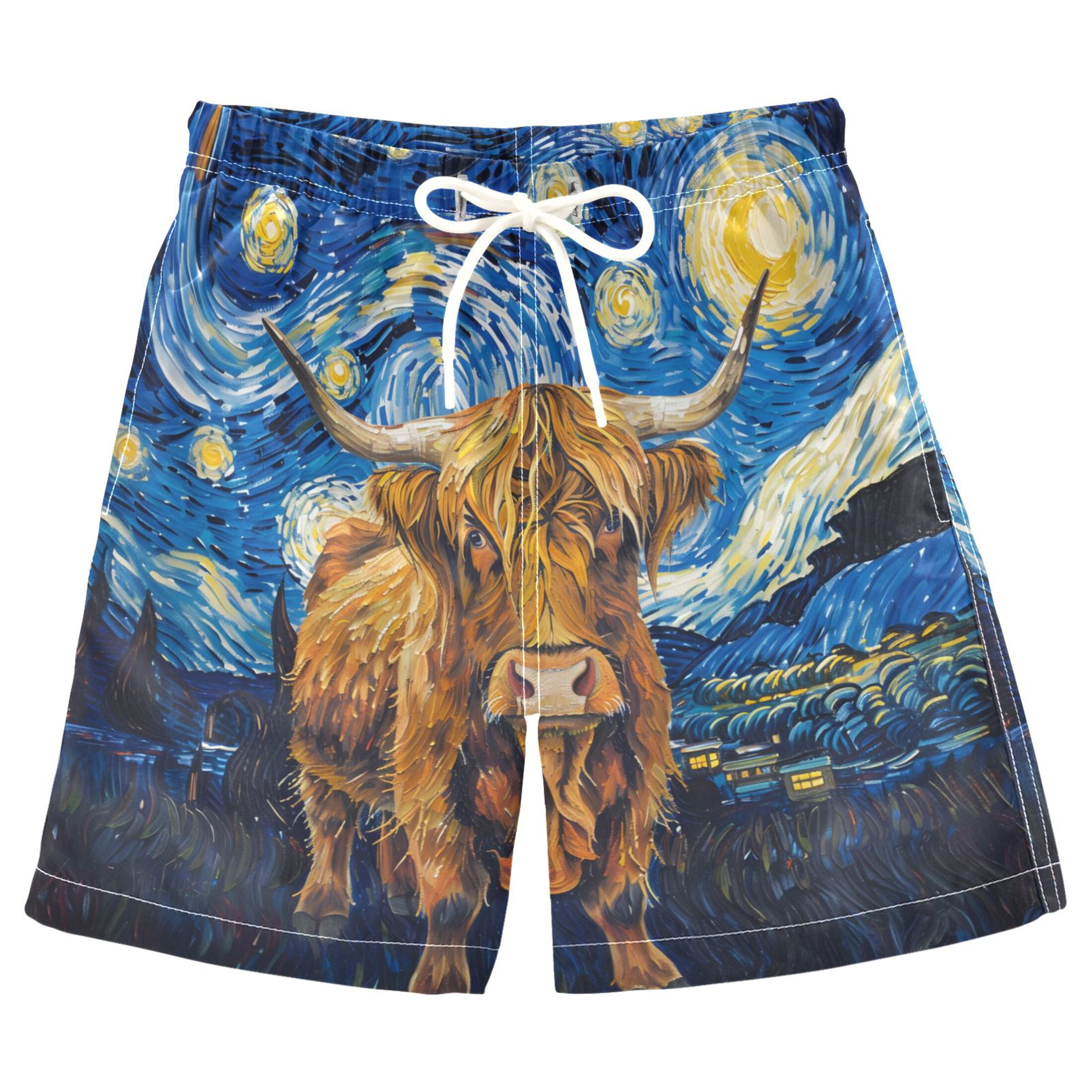 joogoo Kids Boys Swim Trunks Highland Cattle in Starry Night Beach ...