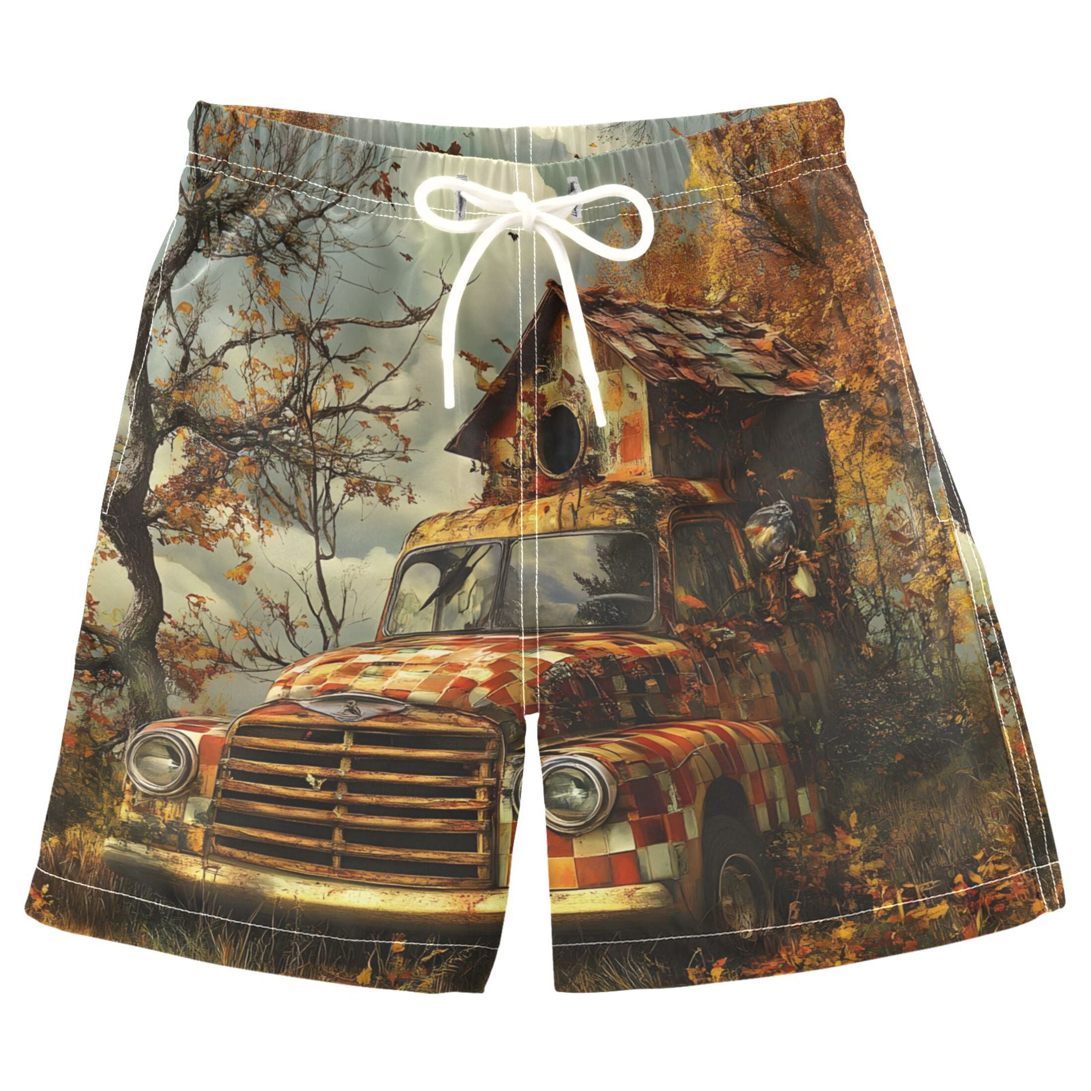 joogoo Kids Boys Swim Trunks House on Truck Beach Board Shorts ...