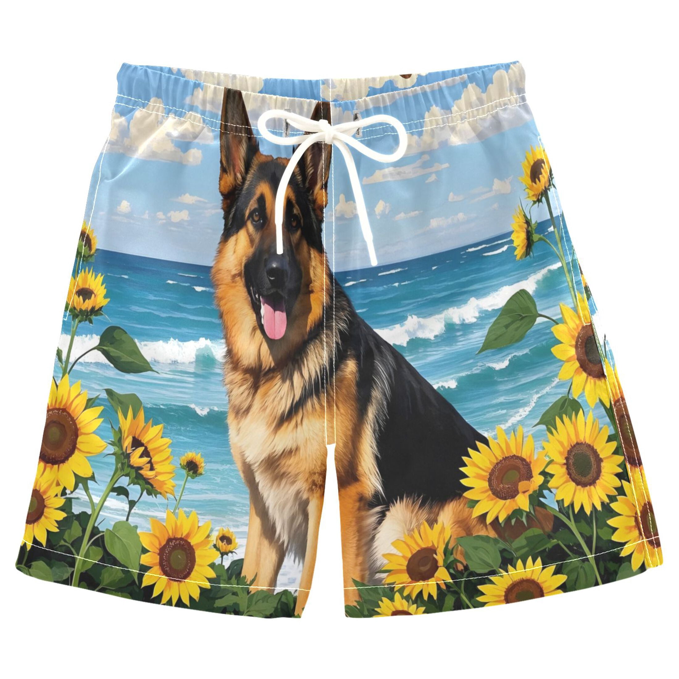 joogoo Kids Boys Swim Trunks Husky Dog Sunflower Beach Board Shorts ...