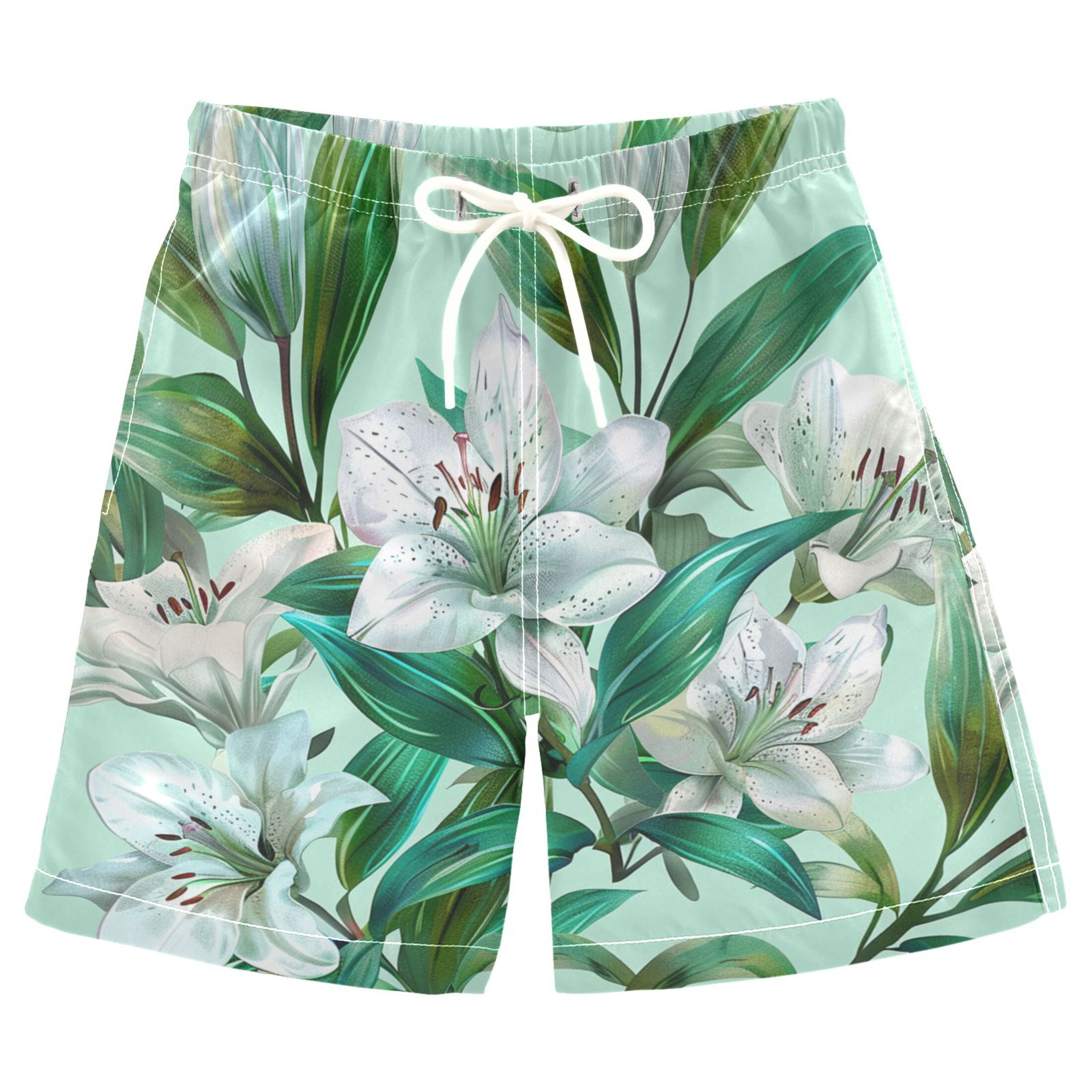 joogoo Kids Boys Swim Trunks Lily Flowers Leaves Beach Board Shorts ...