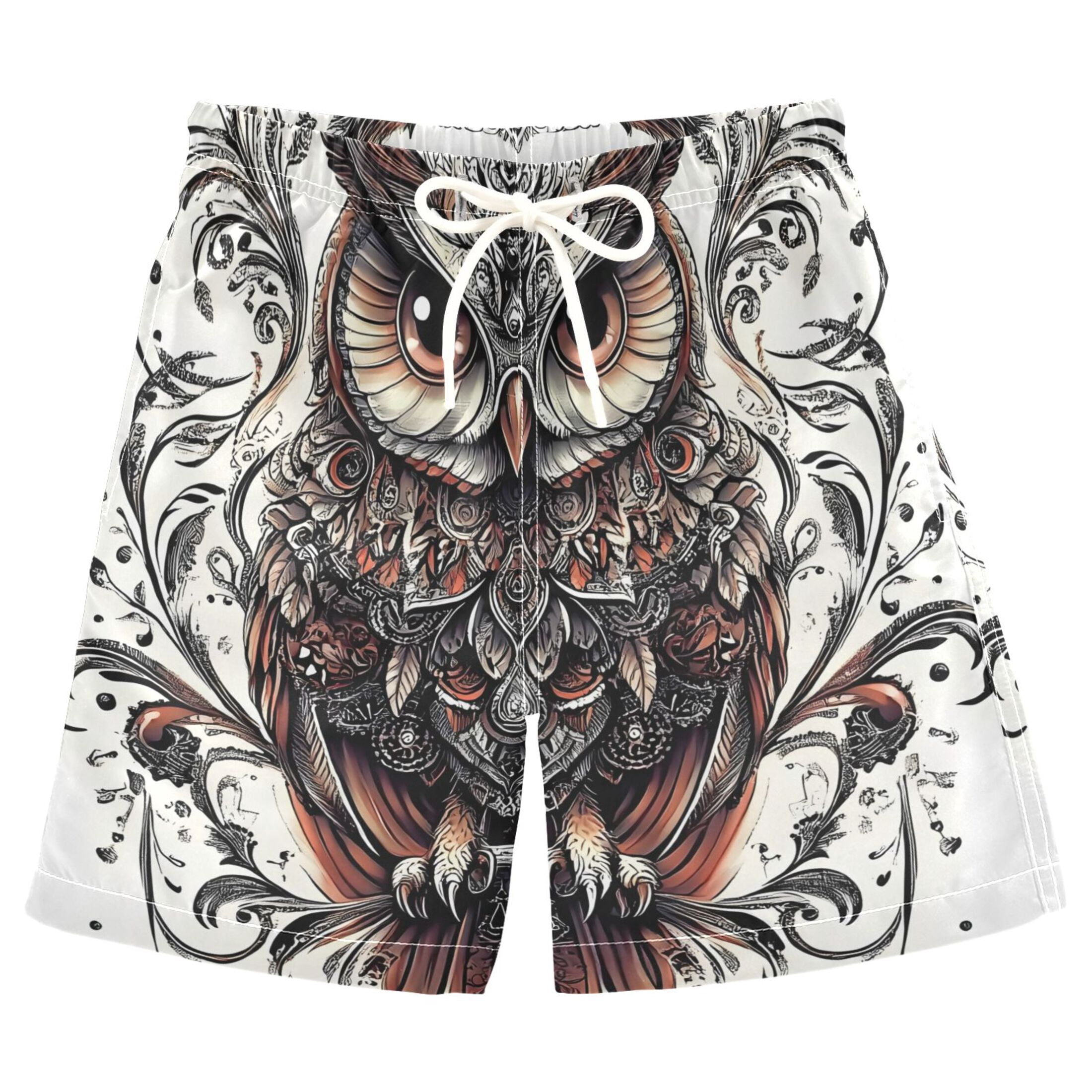 joogoo Kids Boys Swim Trunks Mandala Cool Owl Beach Board Shorts ...