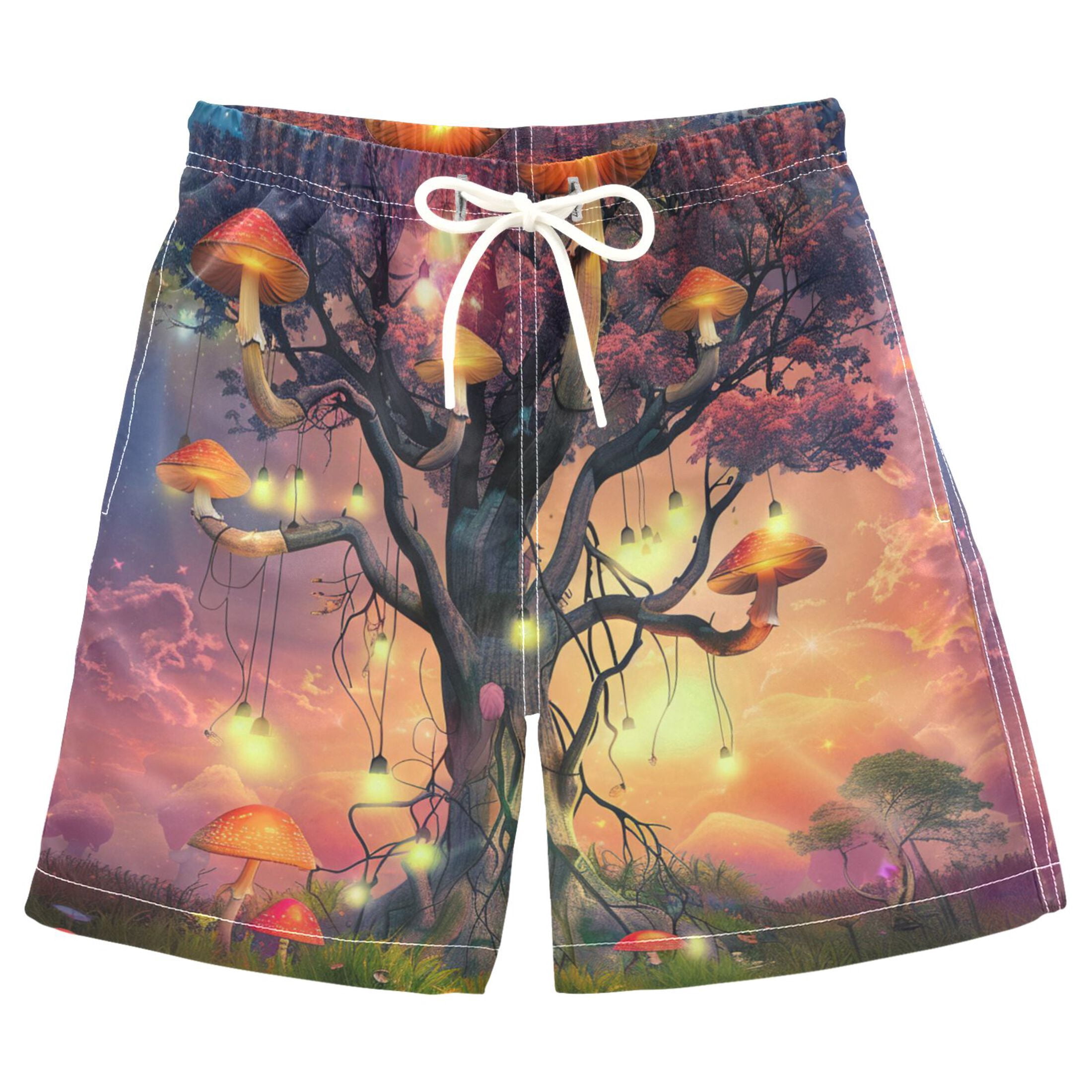 joogoo Kids Boys Swim Trunks Mushroom on Magic Tree Beach Board Shorts ...