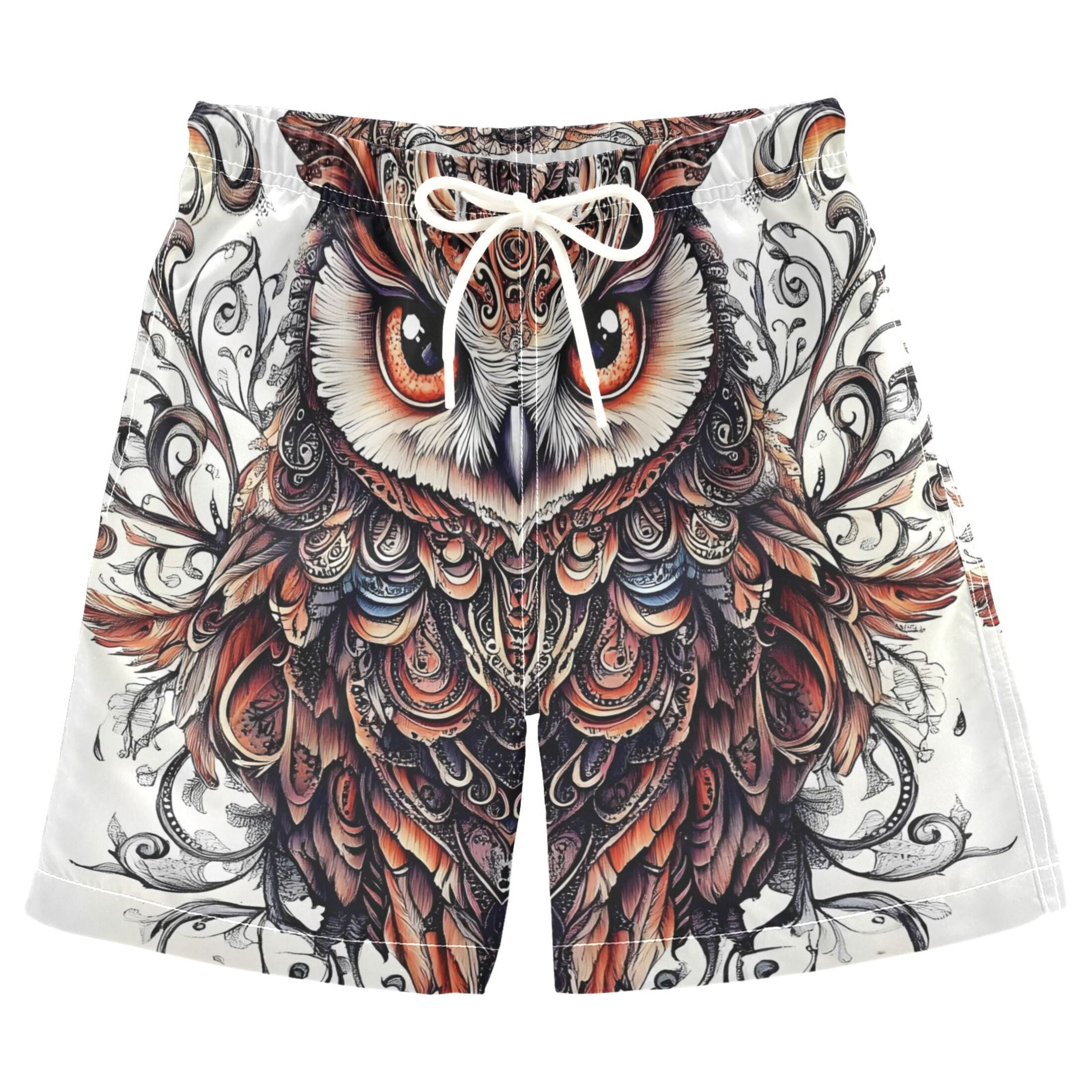 joogoo Kids Boys Swim Trunks Owl Beach Board Shorts Drawstring Swimsuit ...