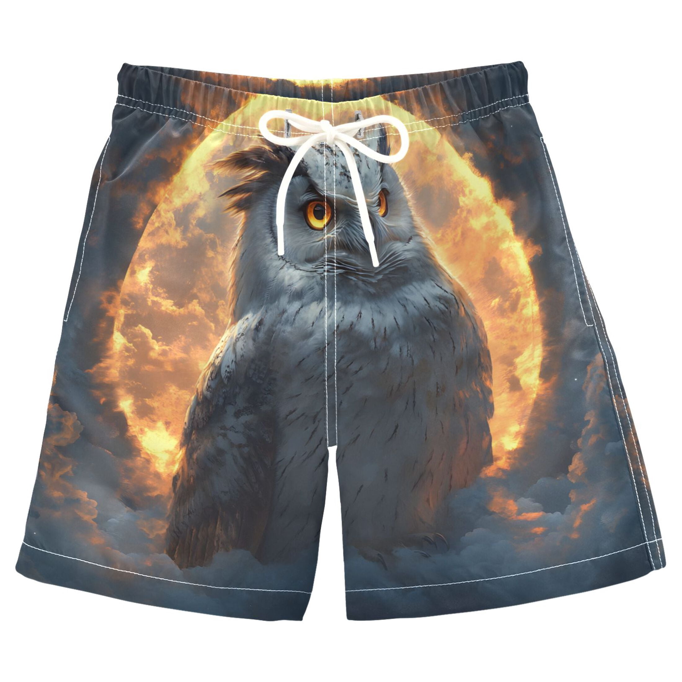 joogoo Kids Boys Swim Trunks Owl and Moon Beach Board Shorts Drawstring ...