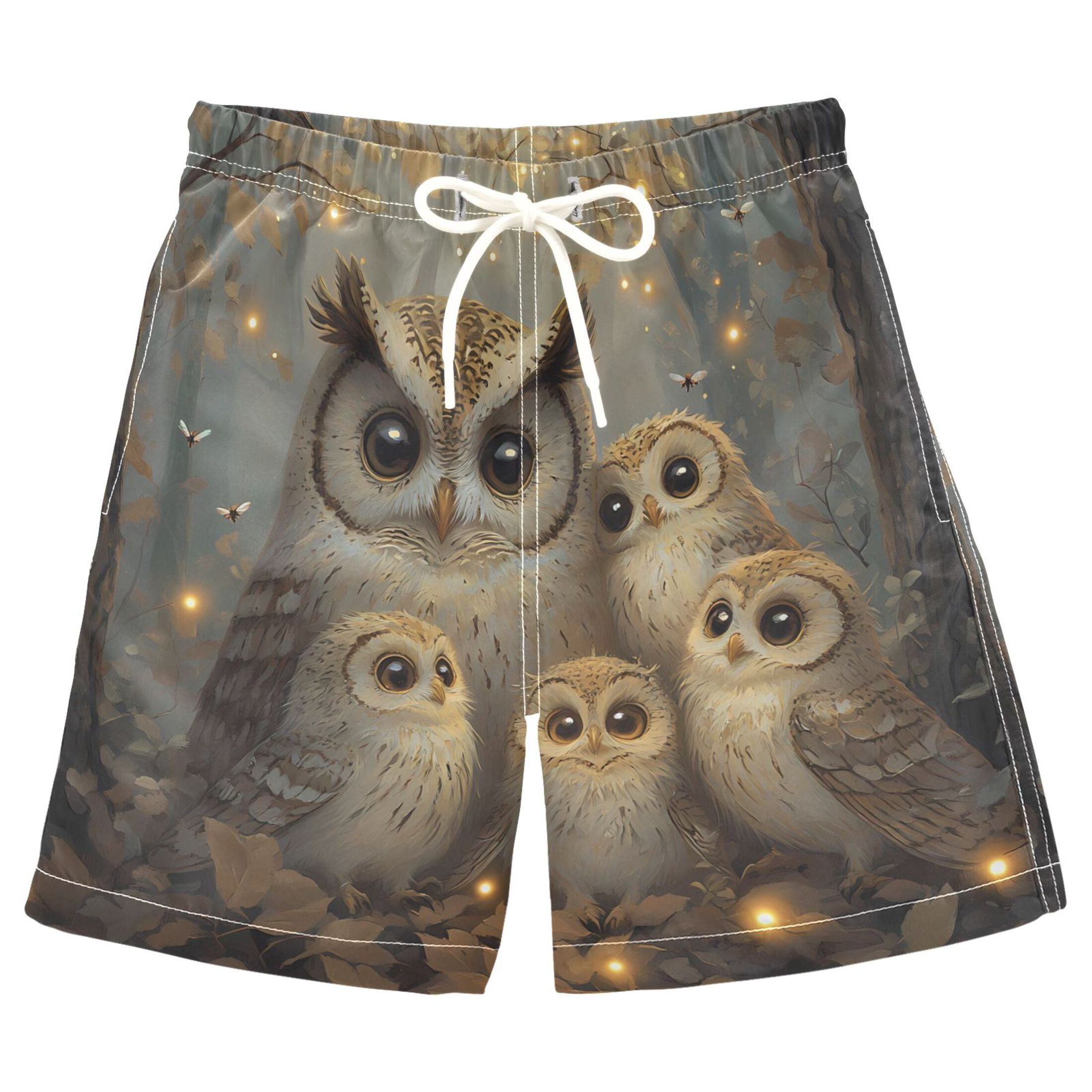 joogoo Kids Boys Swim Trunks Owls Family Beach Board Shorts Drawstring ...