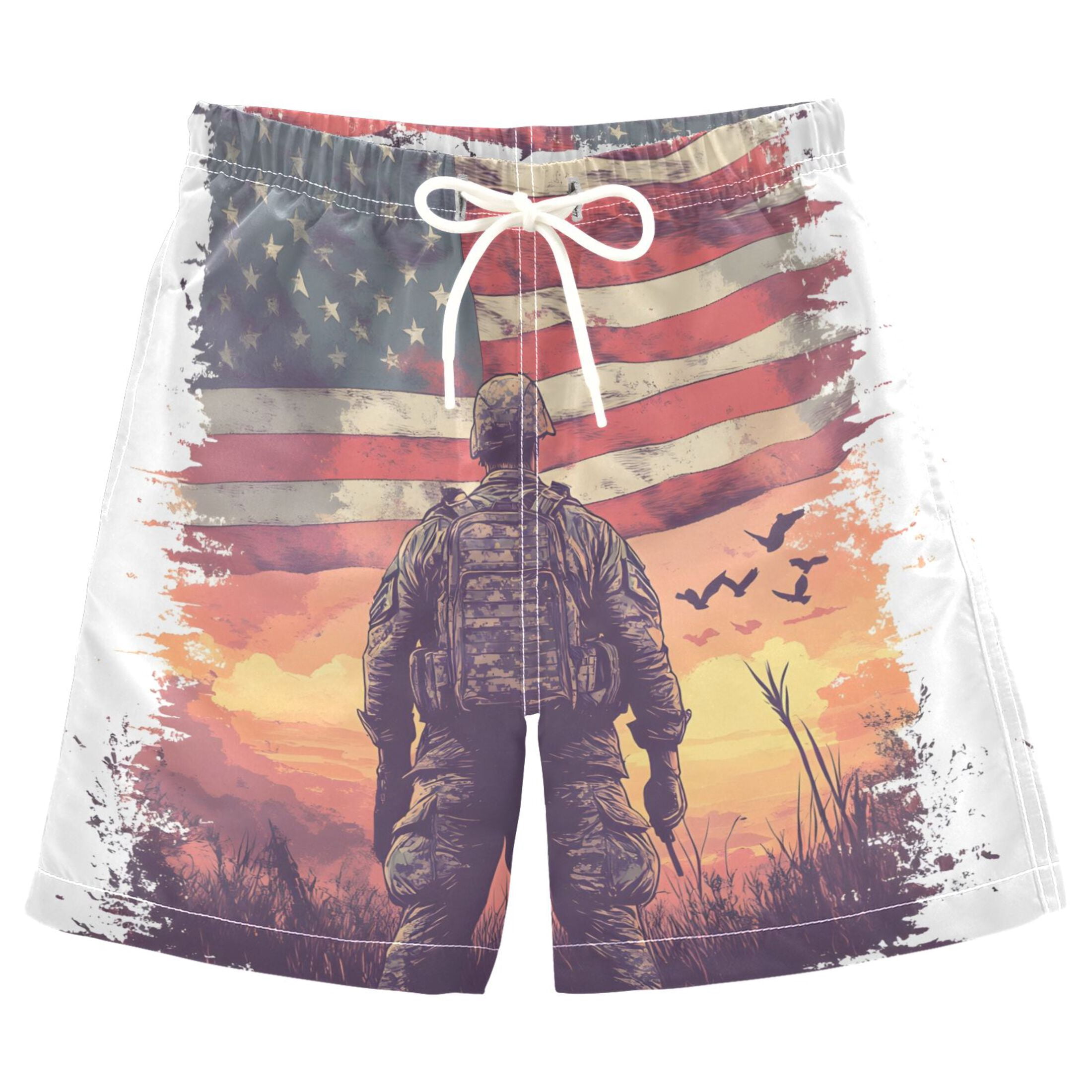 joogoo Kids Boys Swim Trunks Retro Flag Pattern Beach Board Shorts ...