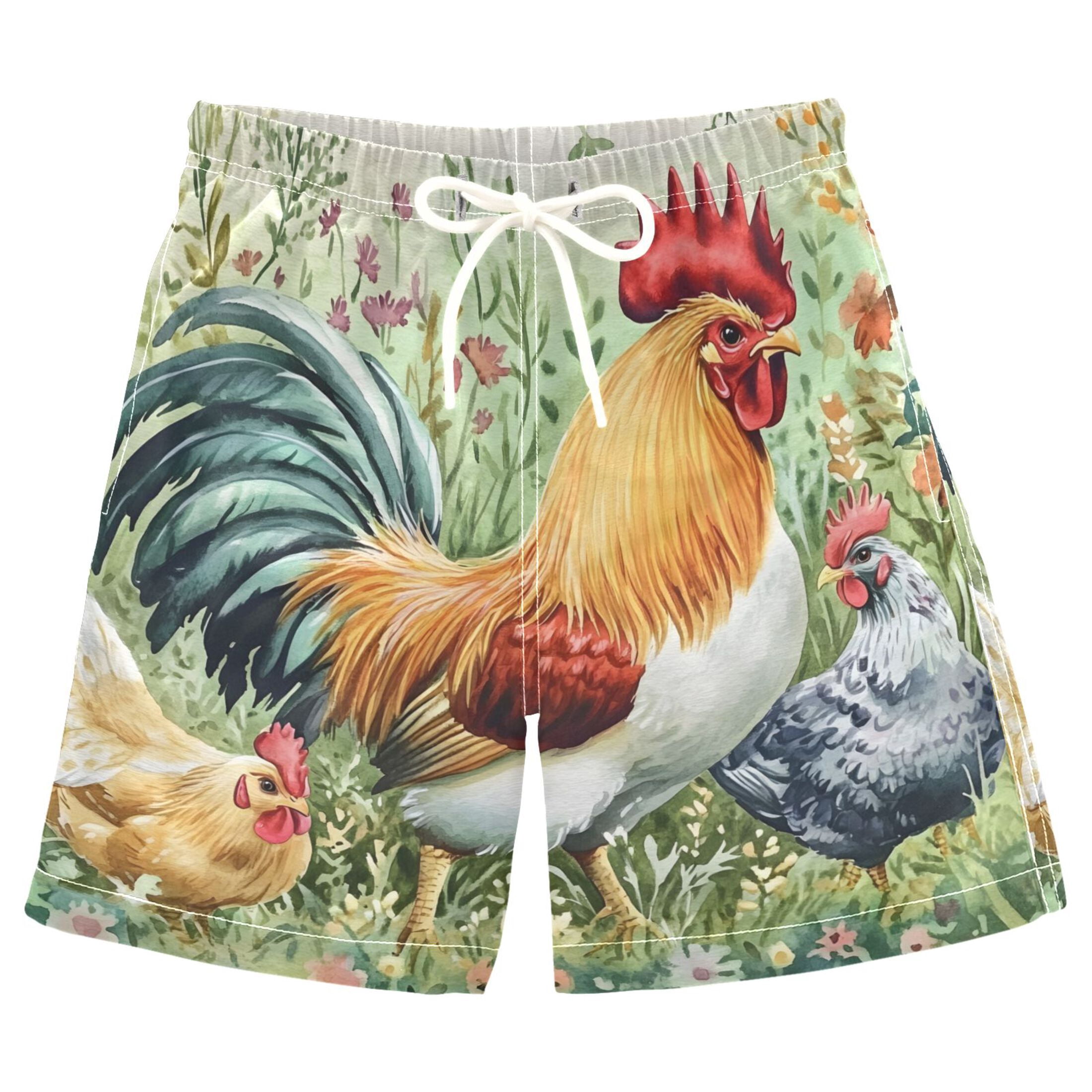 joogoo Kids Boys Swim Trunks Rooster in Grass Beach Board Shorts ...