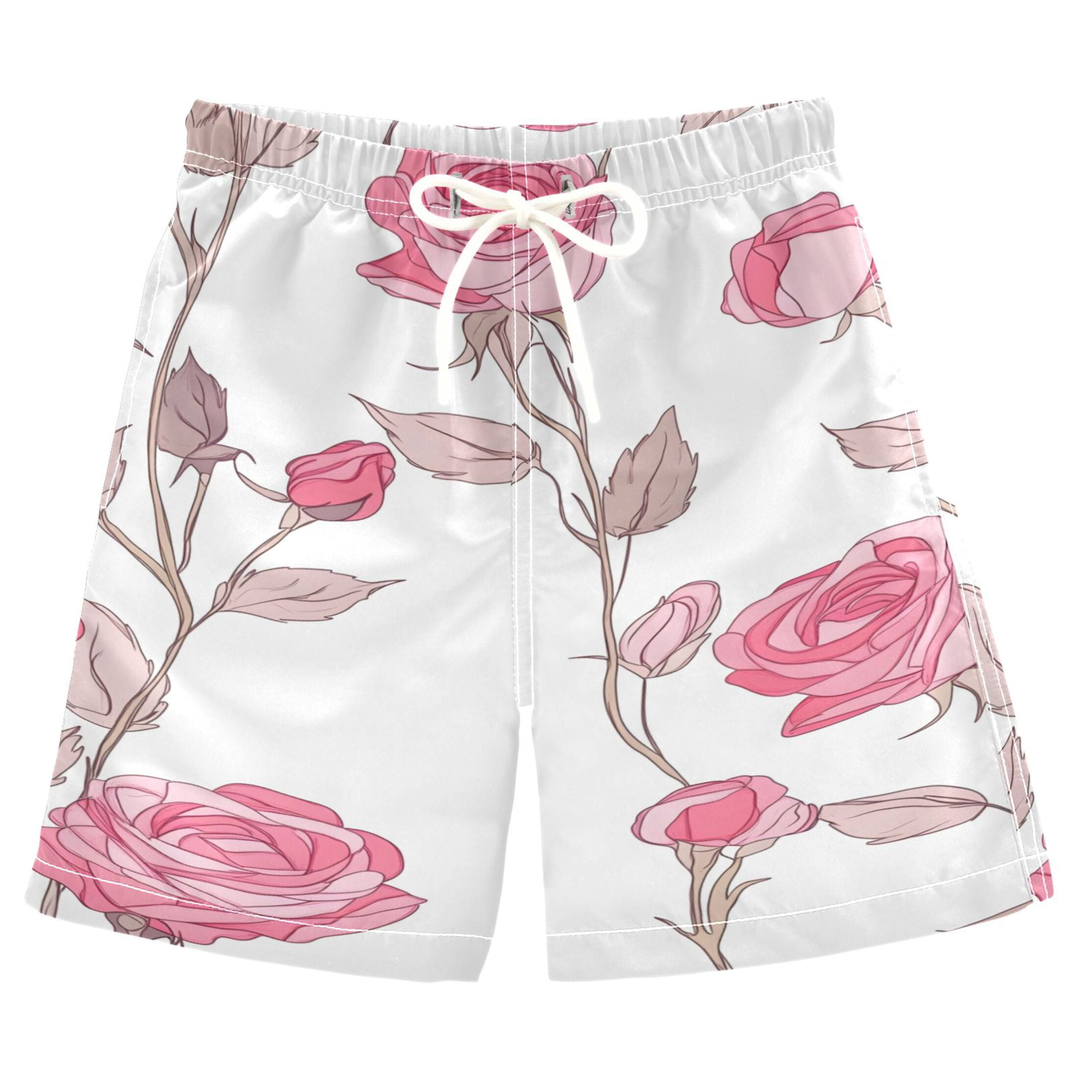 joogoo Kids Boys Swim Trunks Rose Flower Beach Board Shorts Drawstring ...