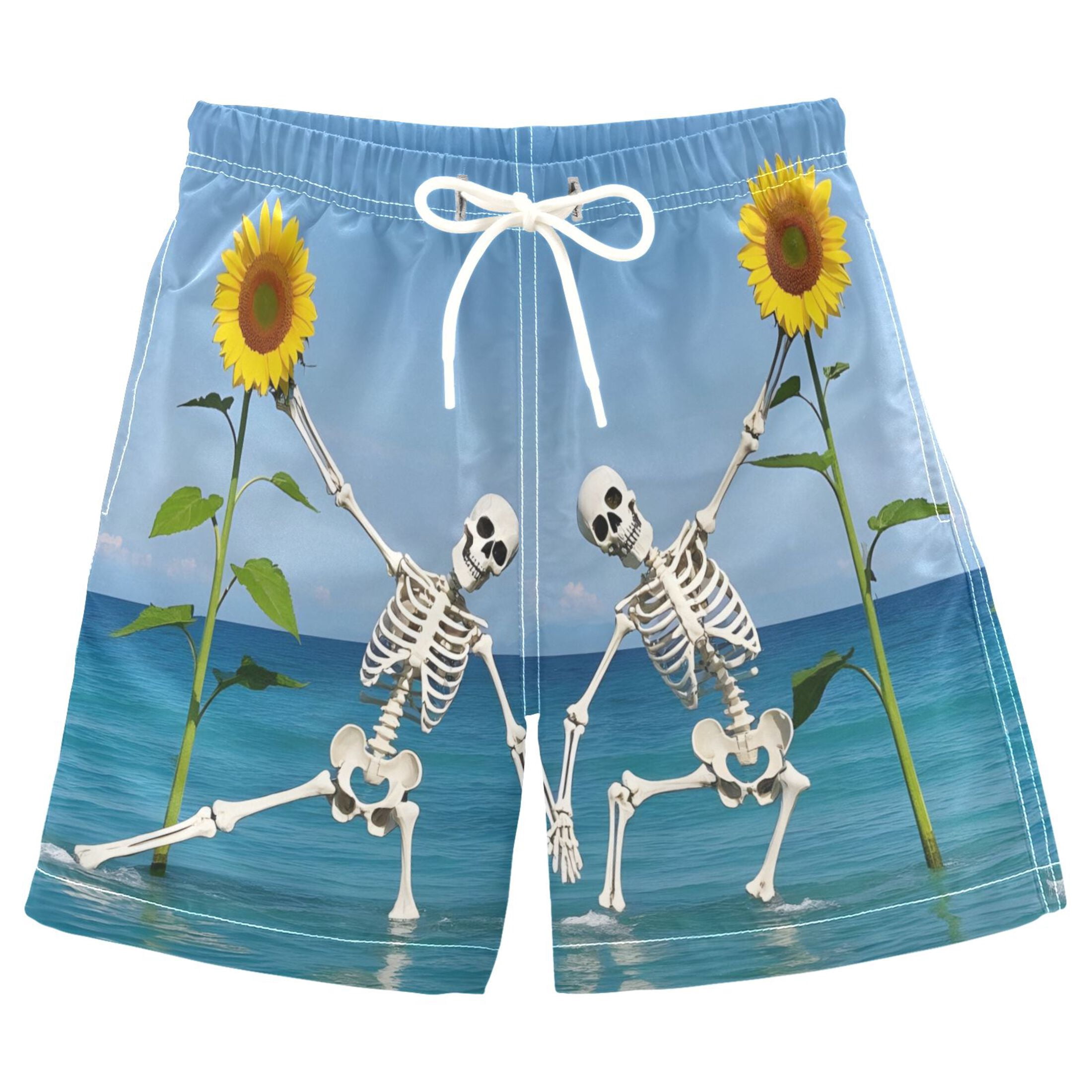 joogoo Kids Boys Swim Trunks Skull Sunflower Dancing Beach Board Shorts ...
