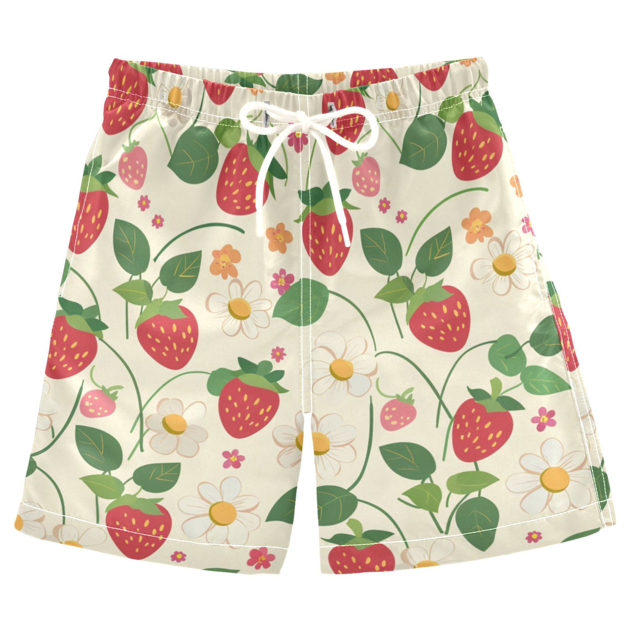 joogoo Kids Boys Swim Trunks Strawberry and Daisy Flower Beach Board ...