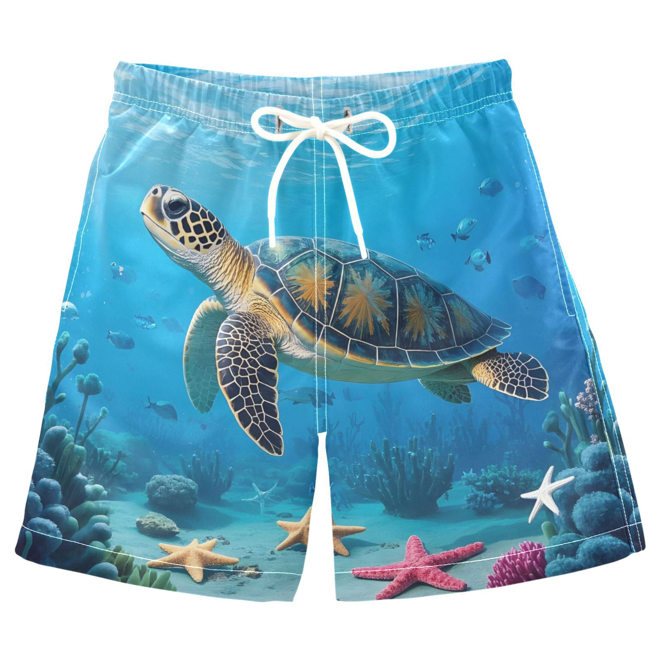 joogoo Kids Boys Swim Trunks Turtle Starfish Sea Beach Board Shorts ...