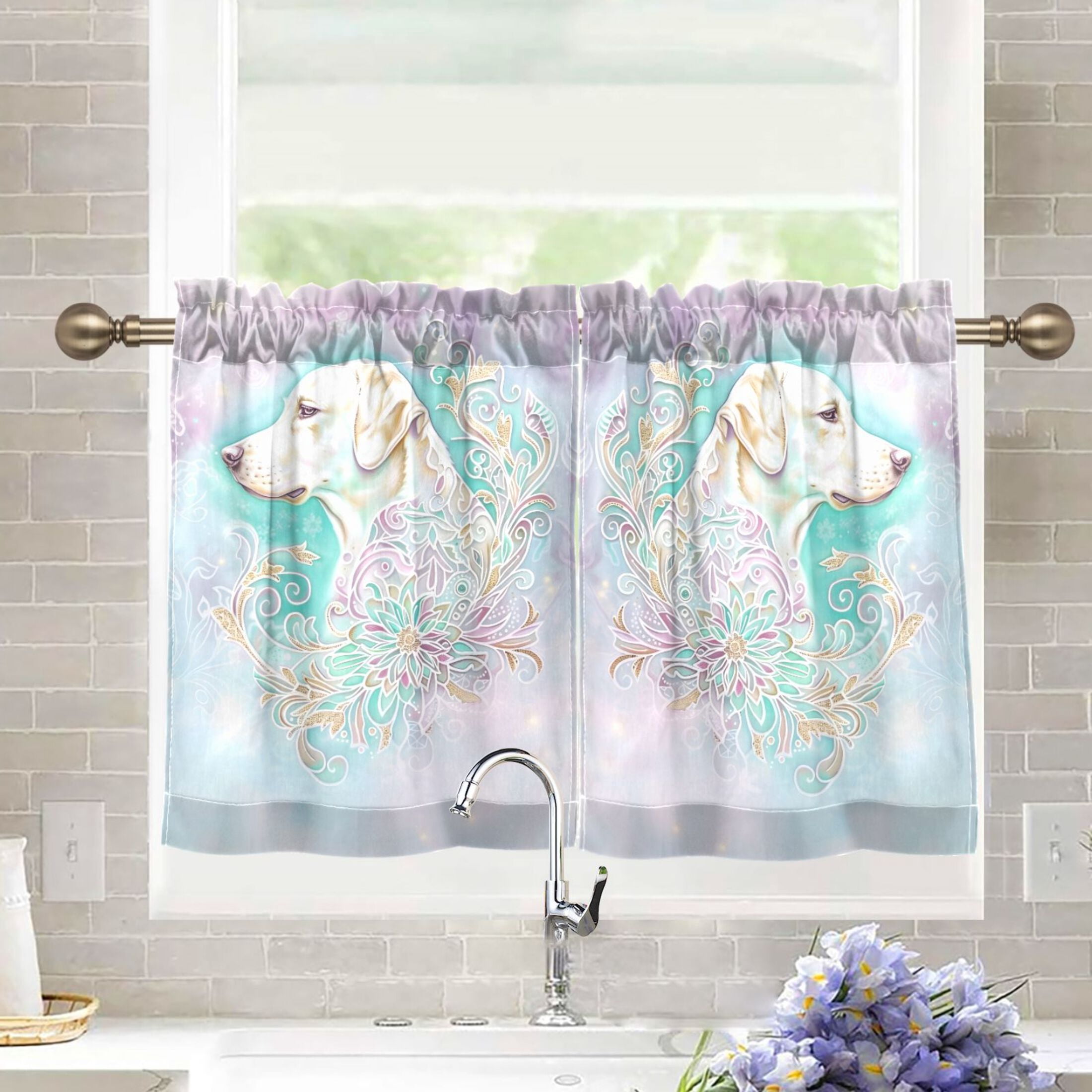 joogoo Labrador Dog Curtains Sets Half Window Cafe Farmhouse Tier 2 ...
