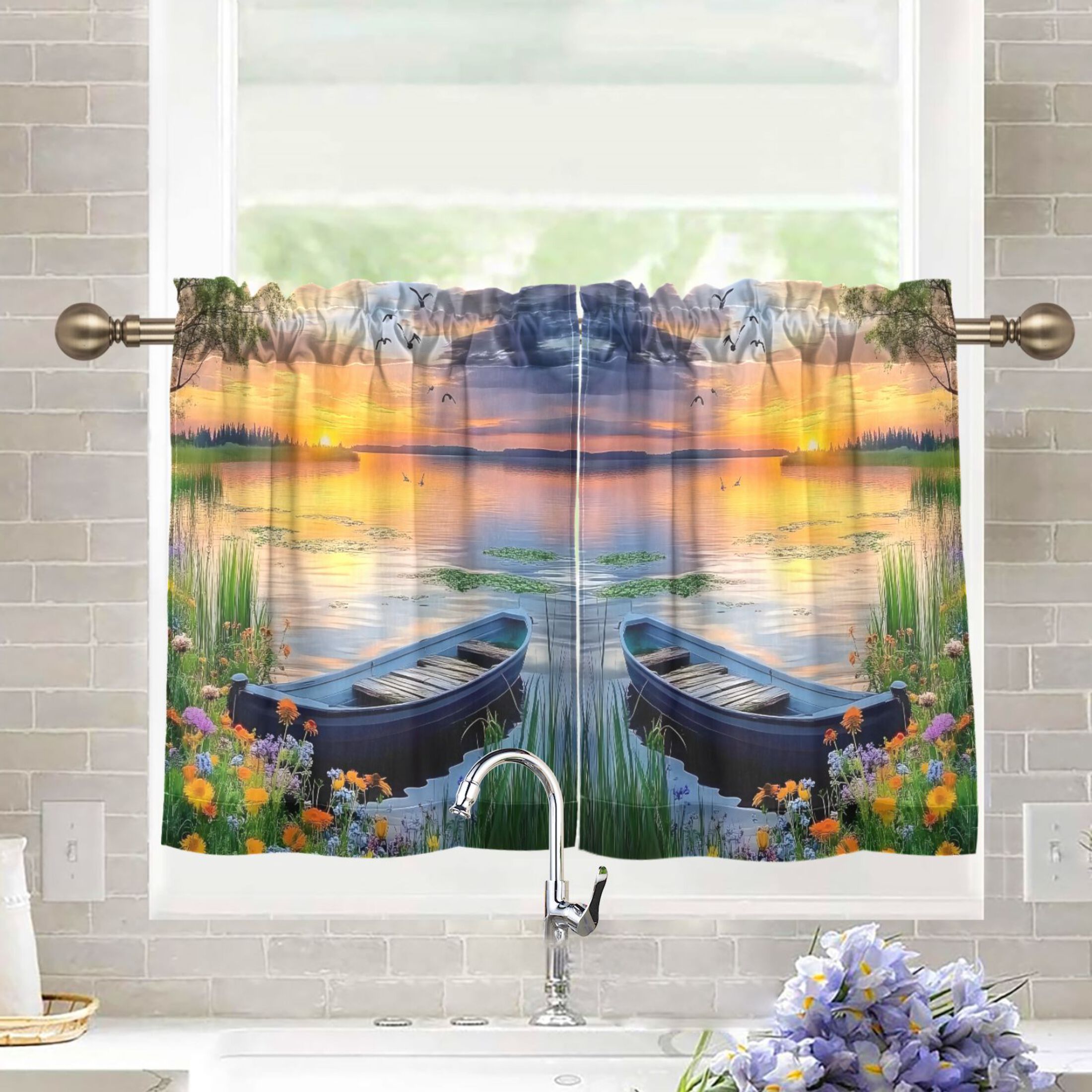 joogoo Lake Scene Curtains Sets Half Window Cafe Farmhouse Tier 2 ...
