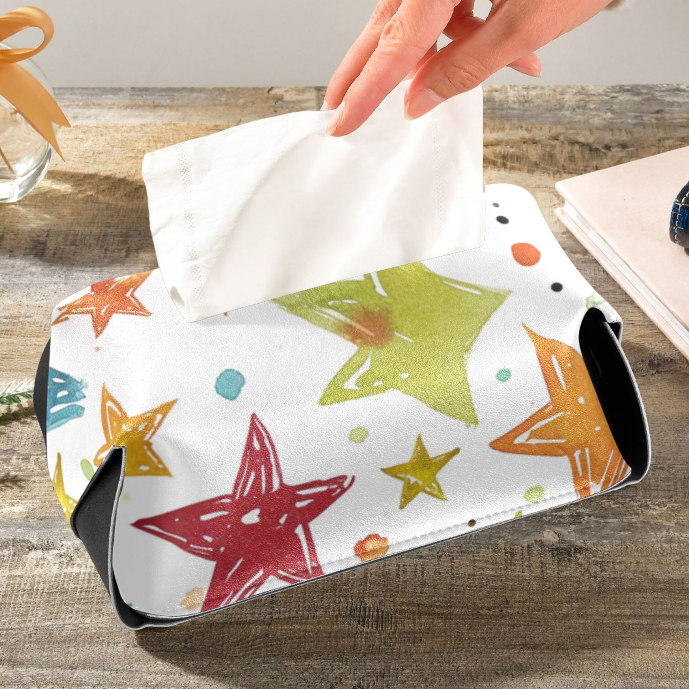 joogoo Leather Tissue Box Cover Abstract Stars Facial Cube Holder Case ...