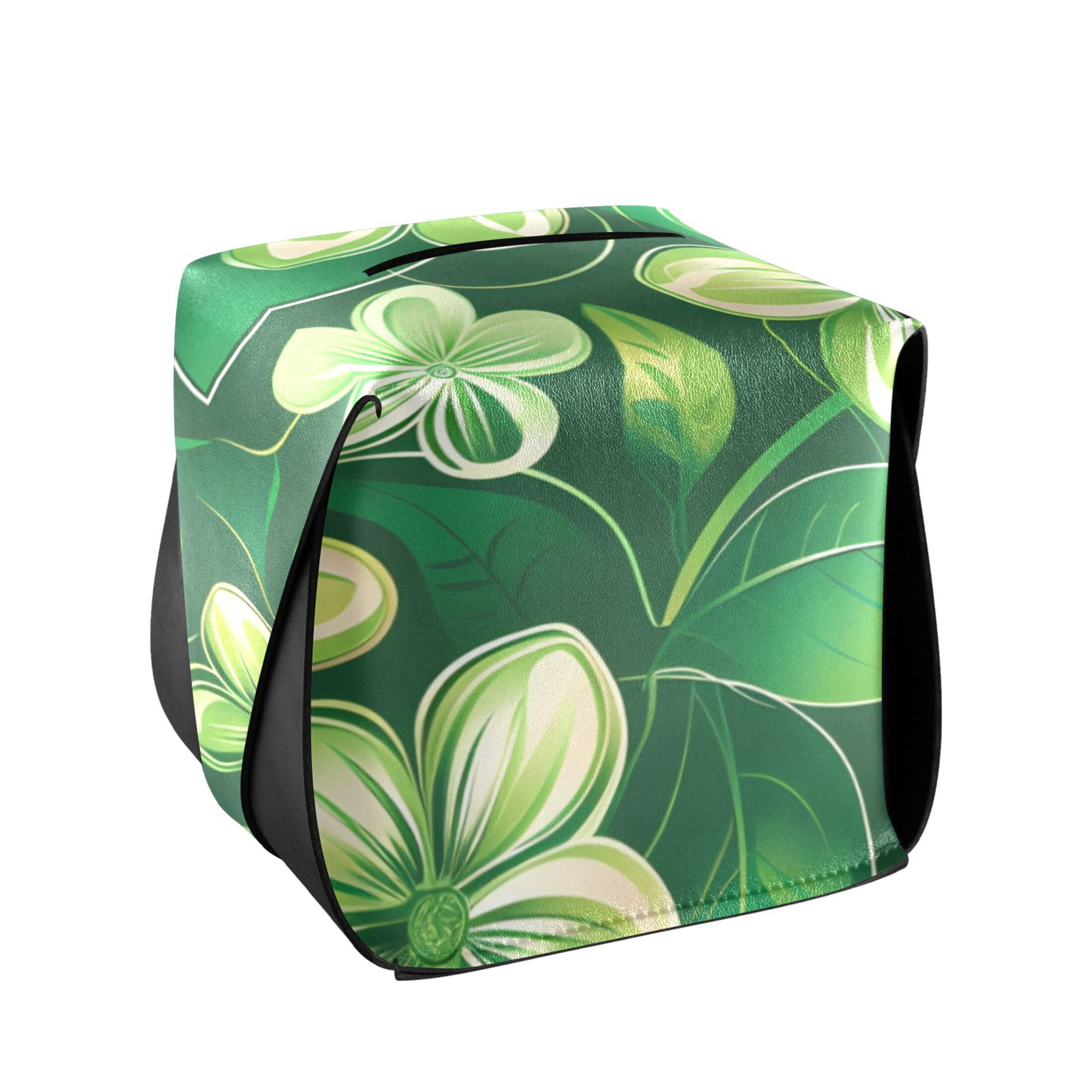 joogoo Leather Tissue Box Cover Art Green Flower Facial Cube Holder ...