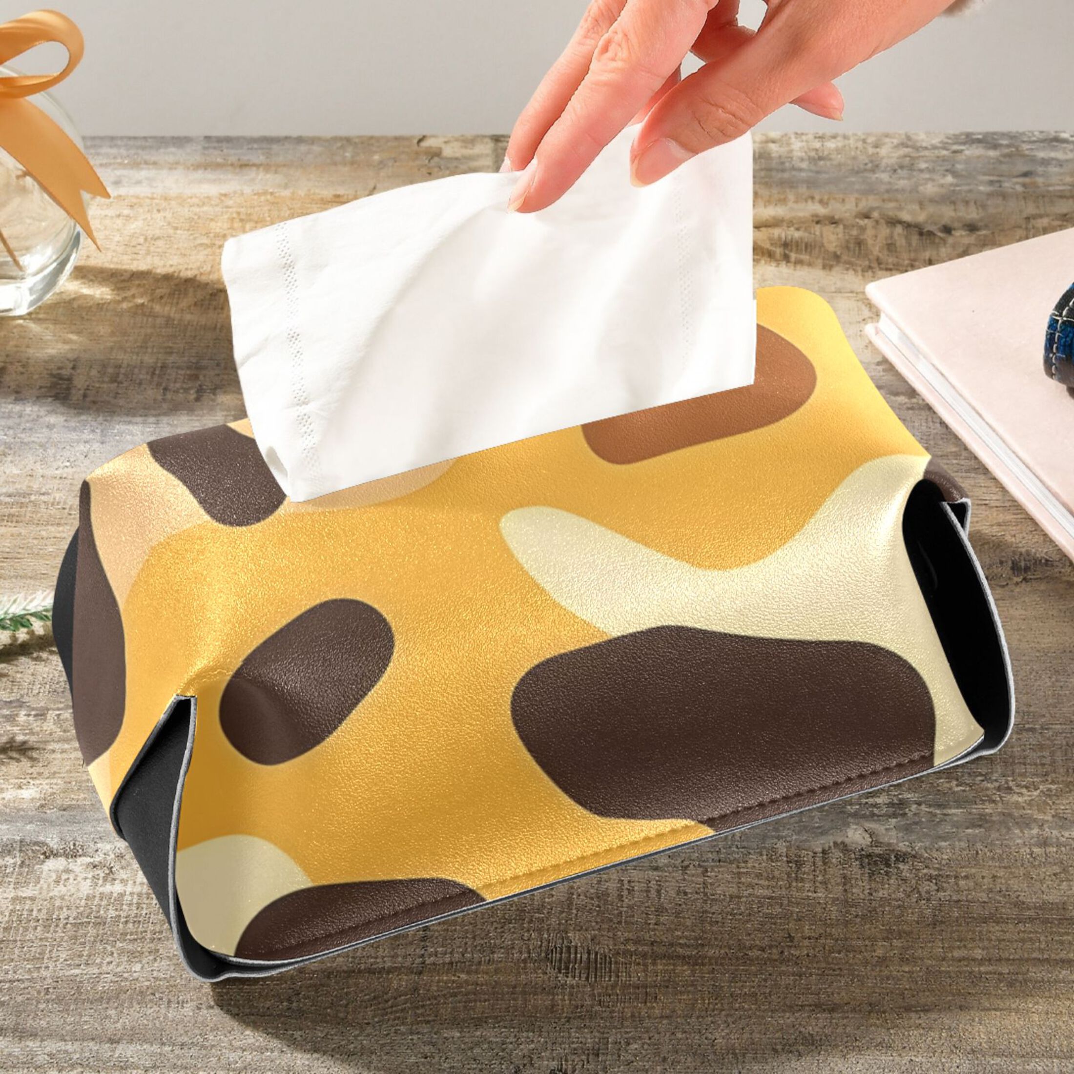 joogoo Leather Tissue Box Cover Art Leopard Pattern Facial Cube Holder ...