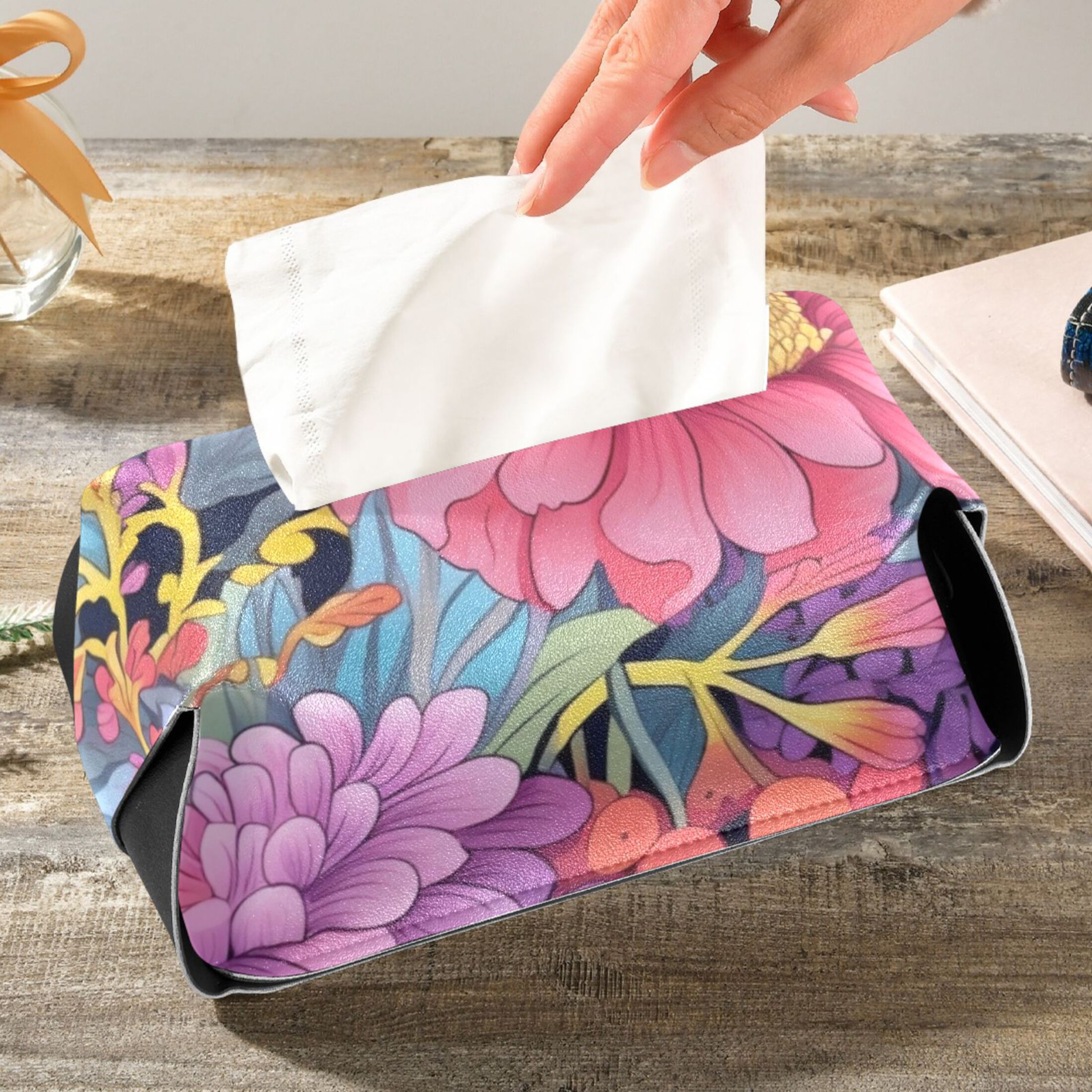joogoo Leather Tissue Box Cover Beautiful Clorful Floral Facial Cube Holder Case Rectangle ...