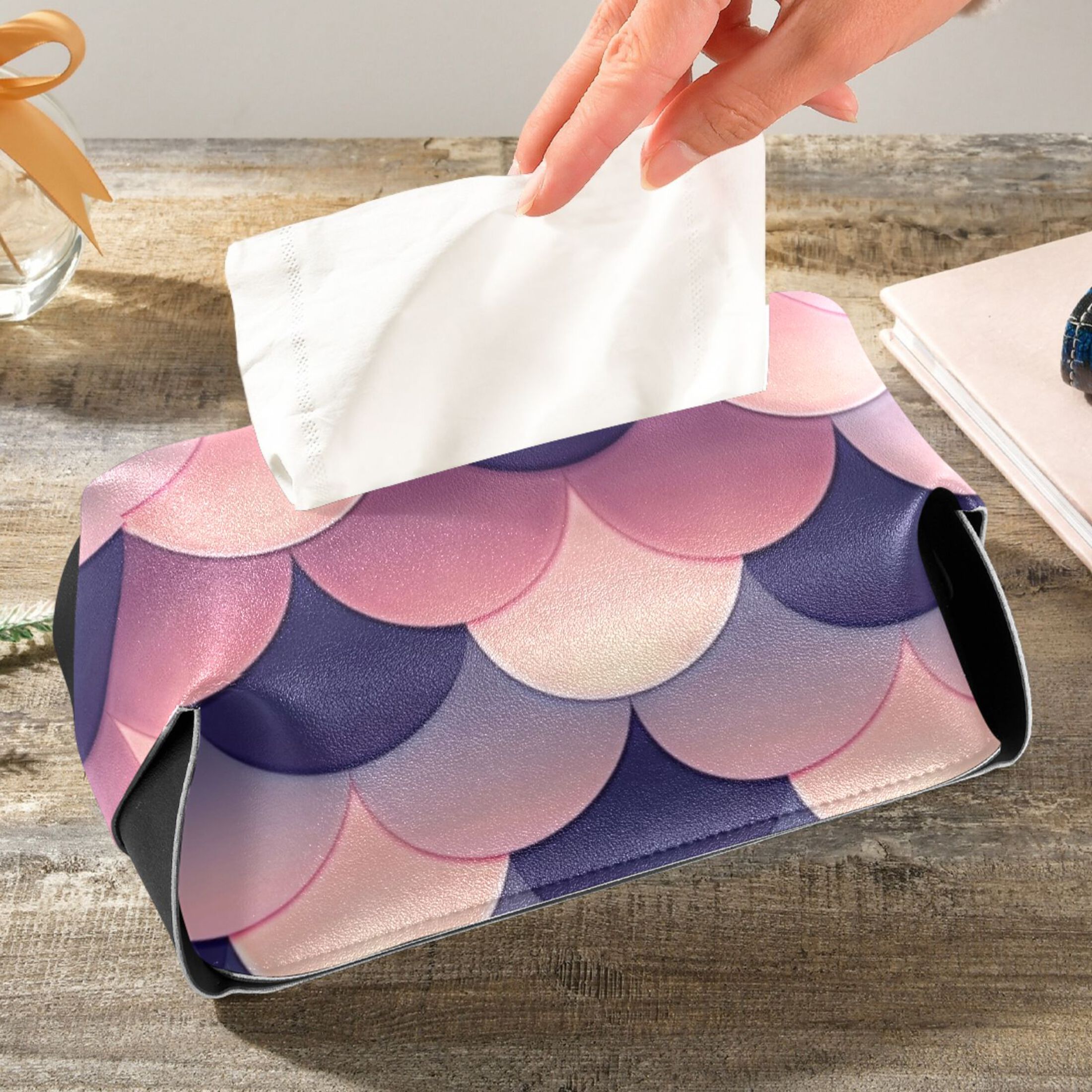joogoo Leather Tissue Box Cover Beautiful Fish Scales Facial Cube ...