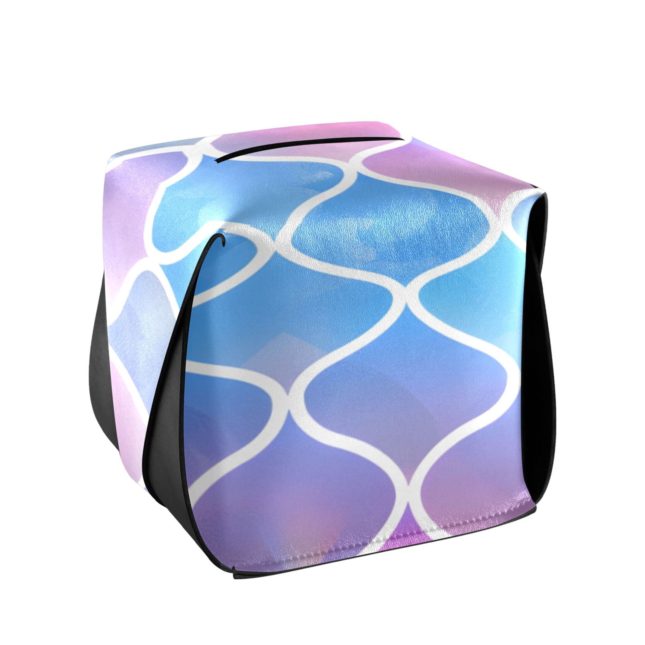 joogoo Leather Tissue Box Cover Blue Fish Scale Facial Cube Holder Case ...