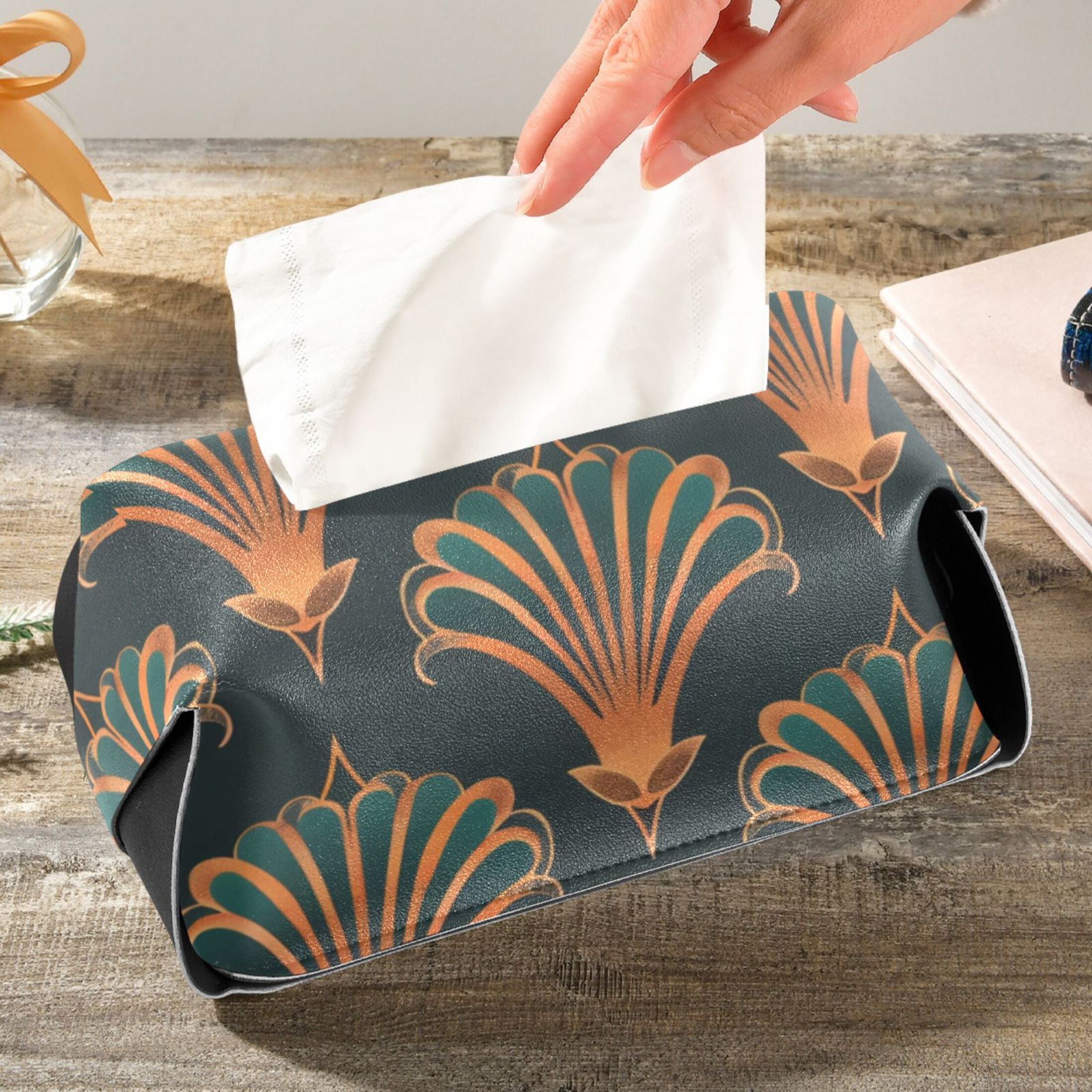 joogoo Leather Tissue Box Cover Bronze Seashells Facial Cube Holder ...