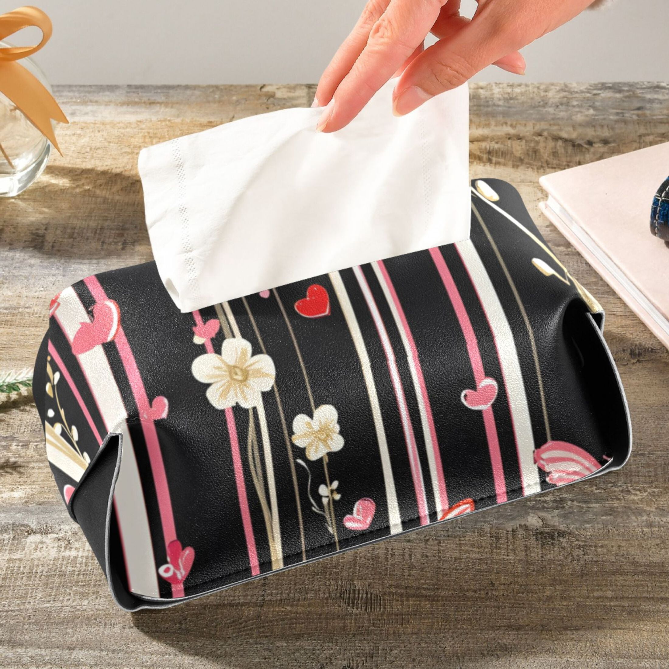 joogoo Leather Tissue Box Cover Butterflies on Striped Facial Cube ...