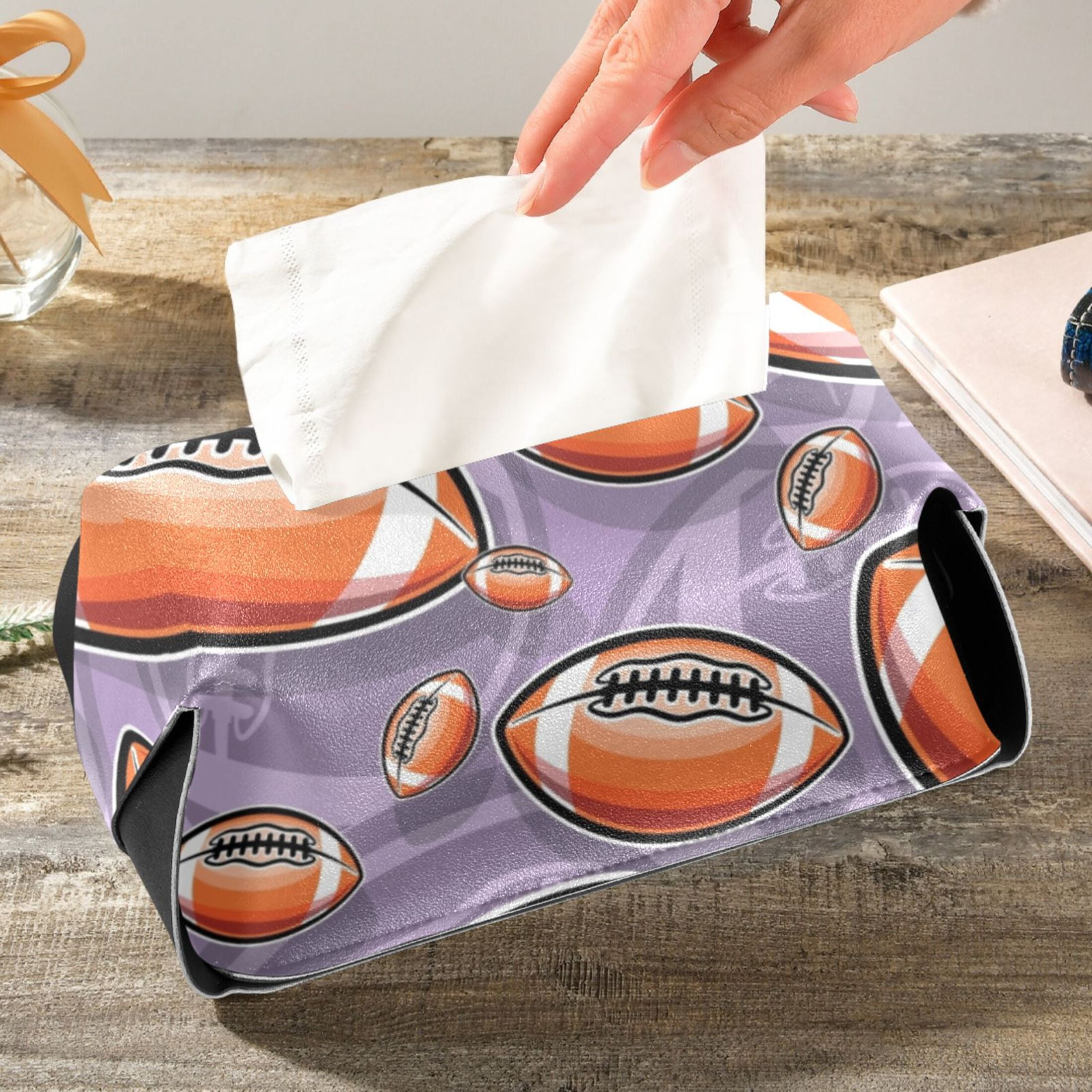 joogoo Leather Tissue Box Cover Football Balls Facial Cube Holder Case ...