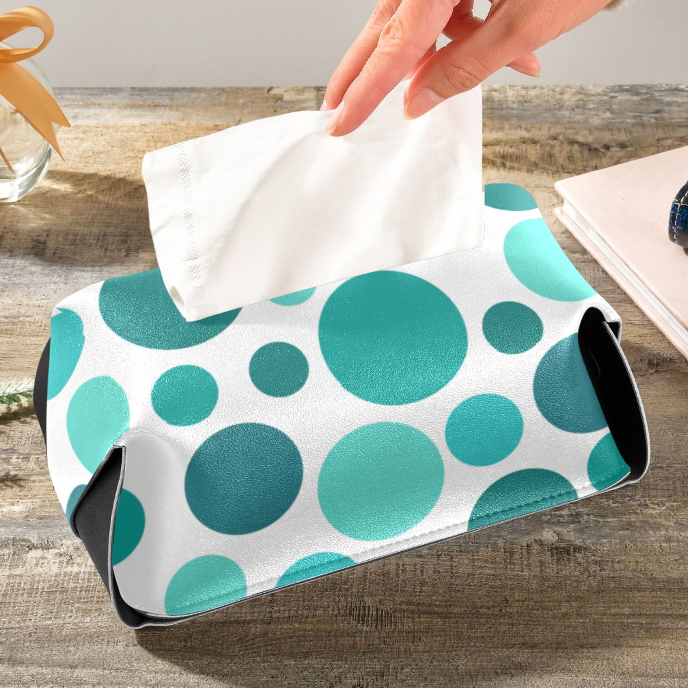 joogoo Leather Tissue Box Cover Green Polka Dots Facial Cube Holder ...