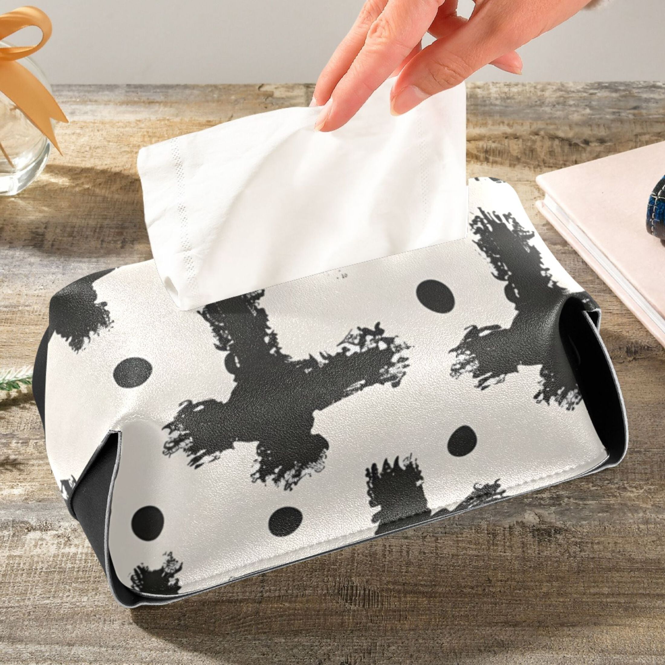 joogoo Leather Tissue Box Cover Hand Drawn Cross Strokes Facial Cube ...