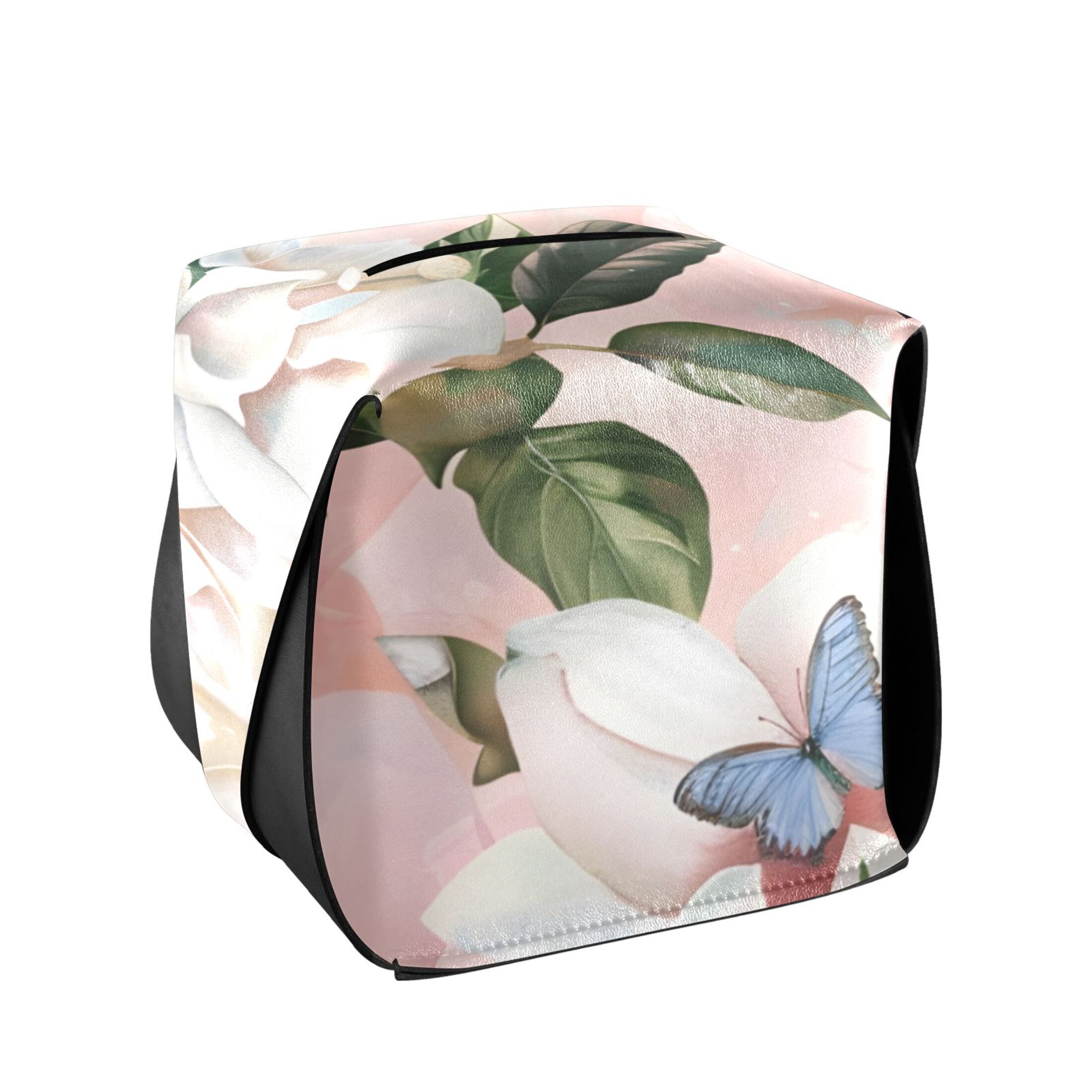joogoo Leather Tissue Box Cover Jasmine Flower Butterflies Facial Cube ...