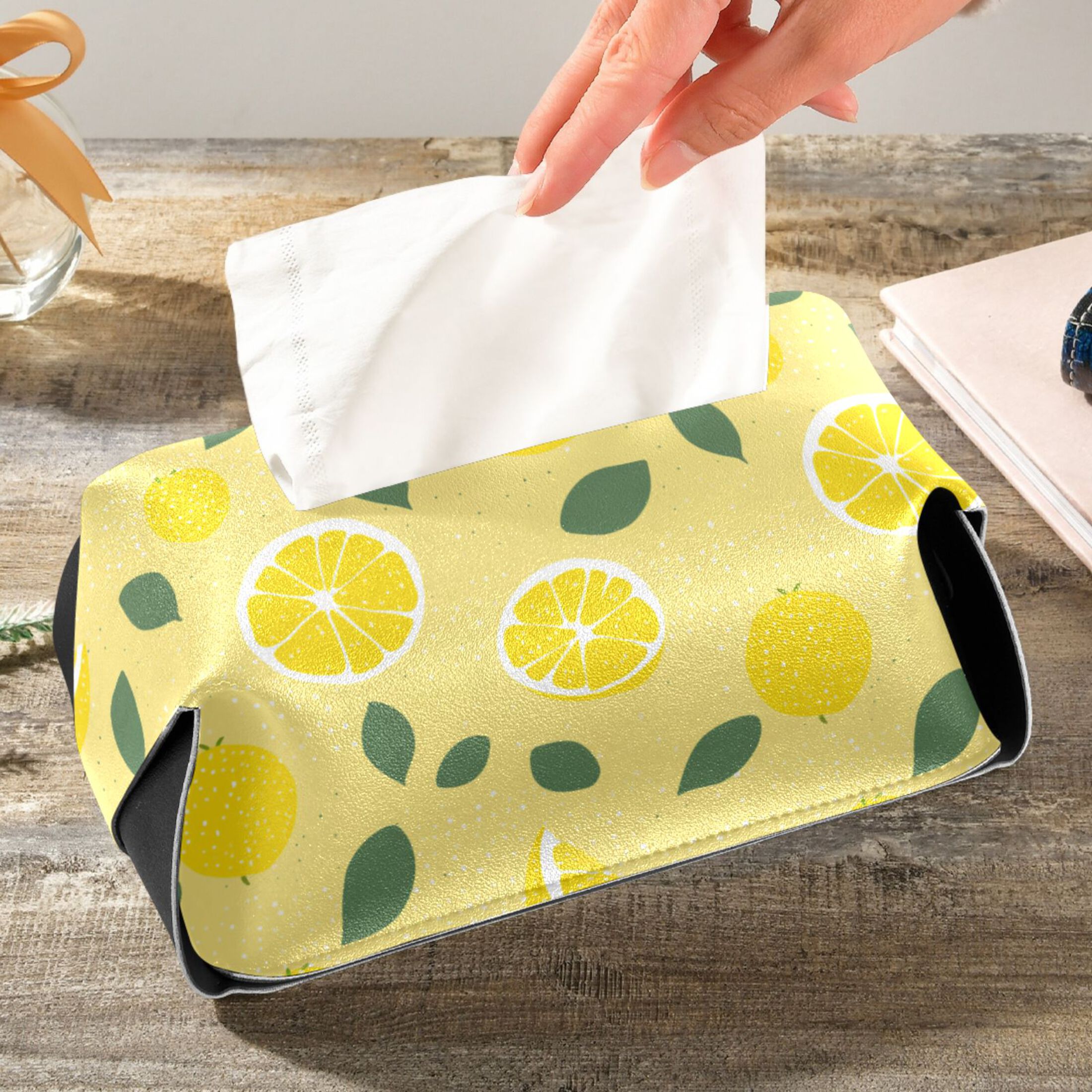 joogoo Leather Tissue Box Cover Lemon Facial Cube Holder Case Rectangle ...